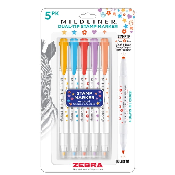 Mildliner Dual Tip Stamp Marker Assorted 5pk - Walmart.com