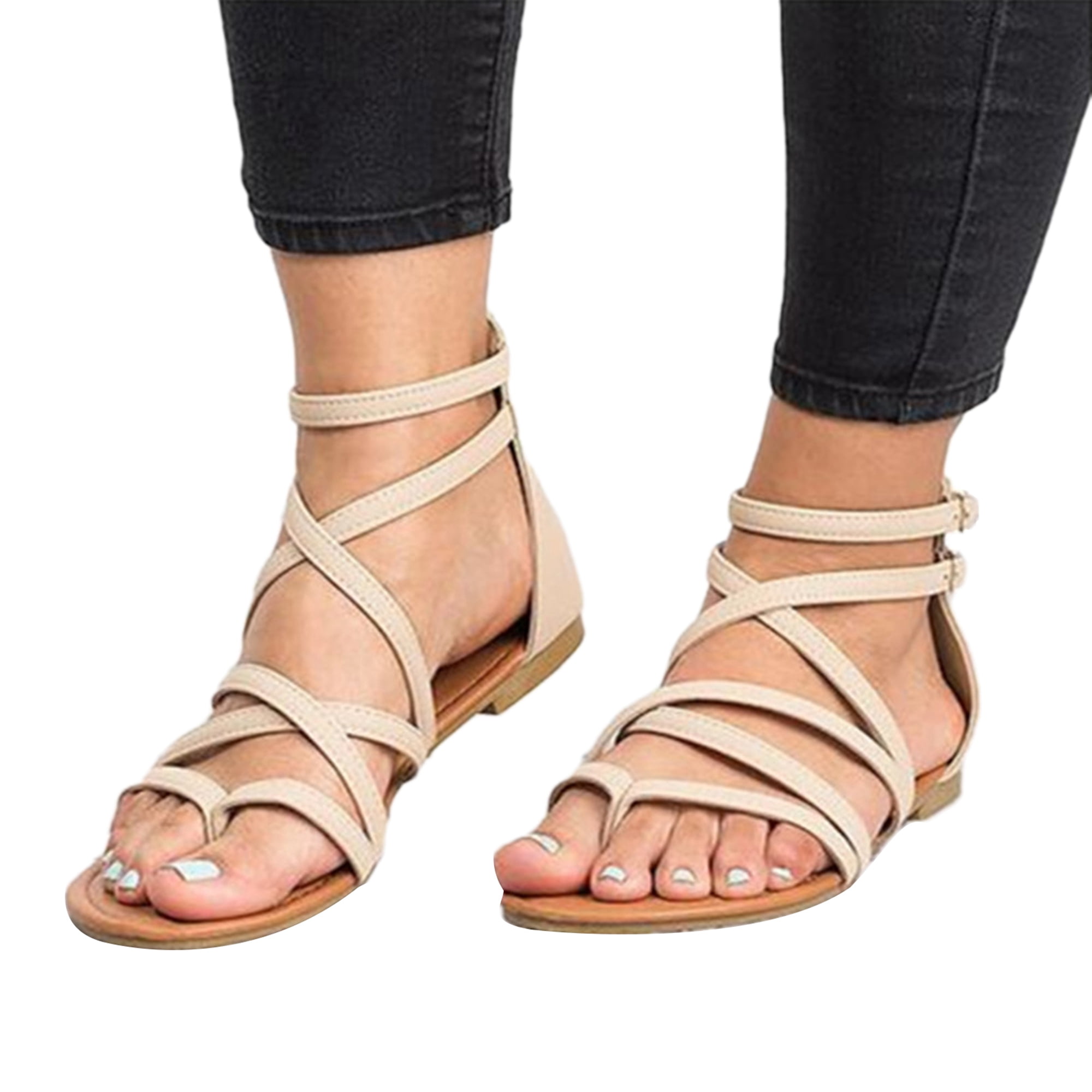 Mildsown Women Gladiator Sandals Low Heel Fisherman Thong Cross Strappy ...