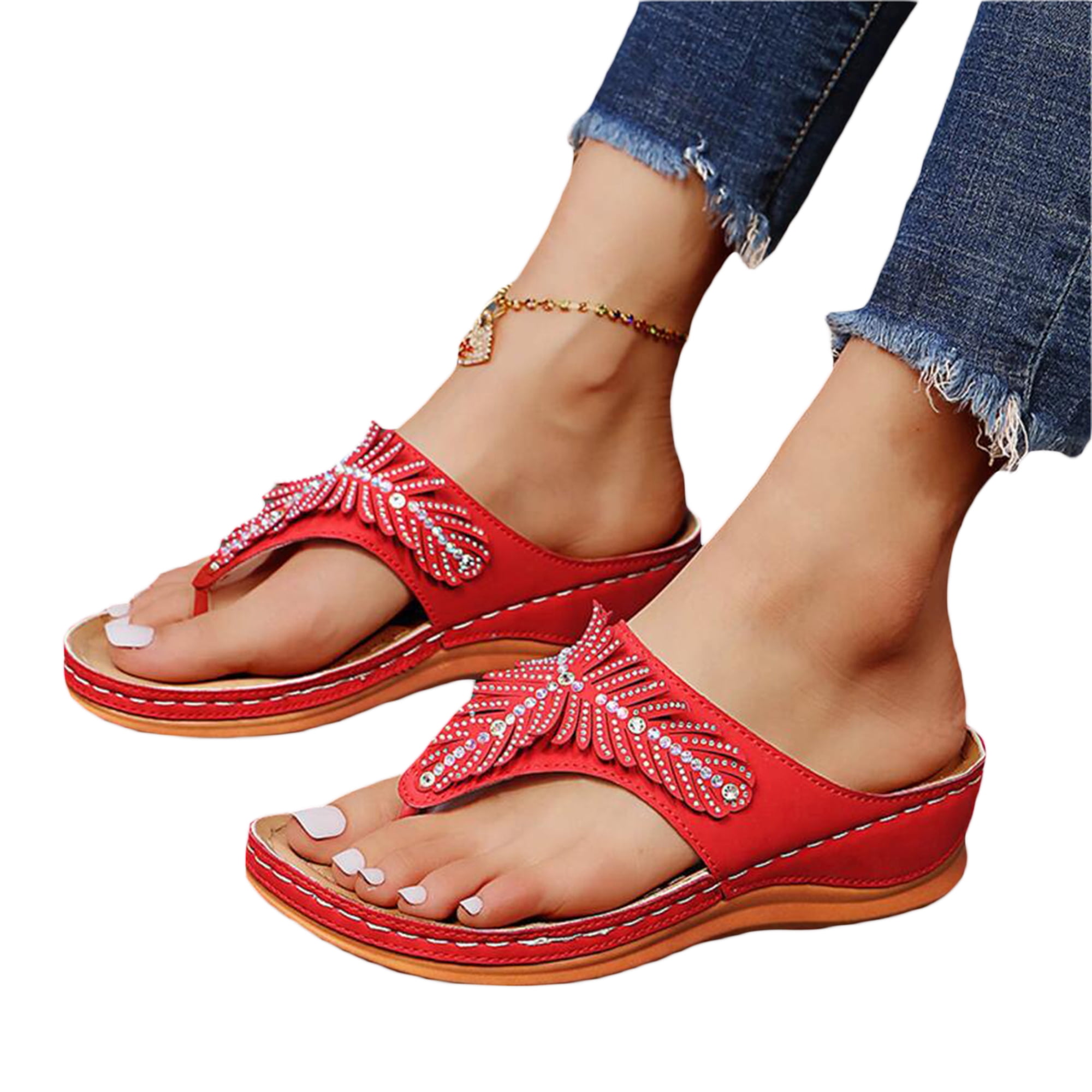 Mildsown Women Wedge Slippers, Elegant Hot Fix Drill Non-slip Flip Flop ...