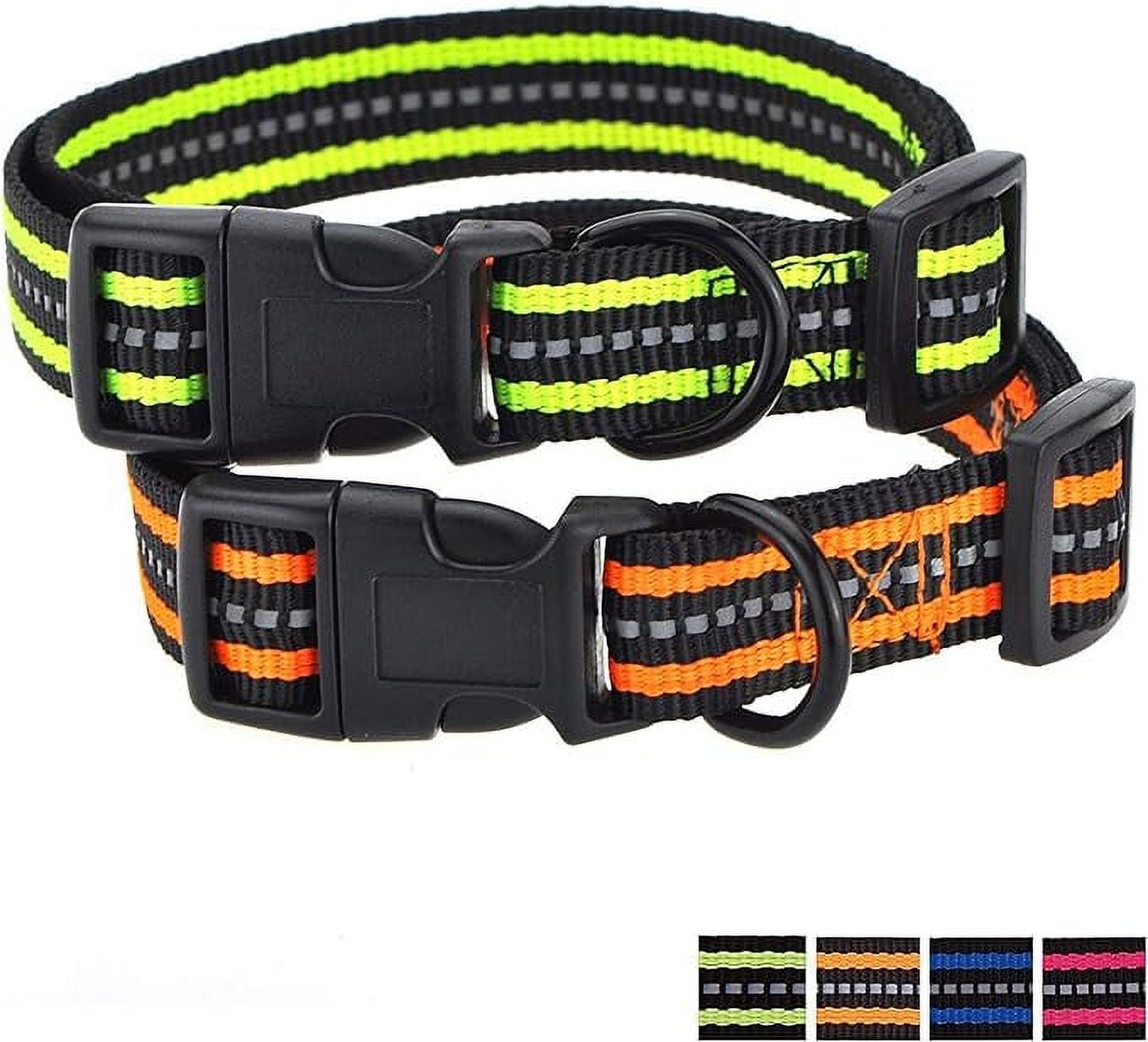 Mile High Life Night Reflective Double Bands Nylon Dog Collar (Orange ...