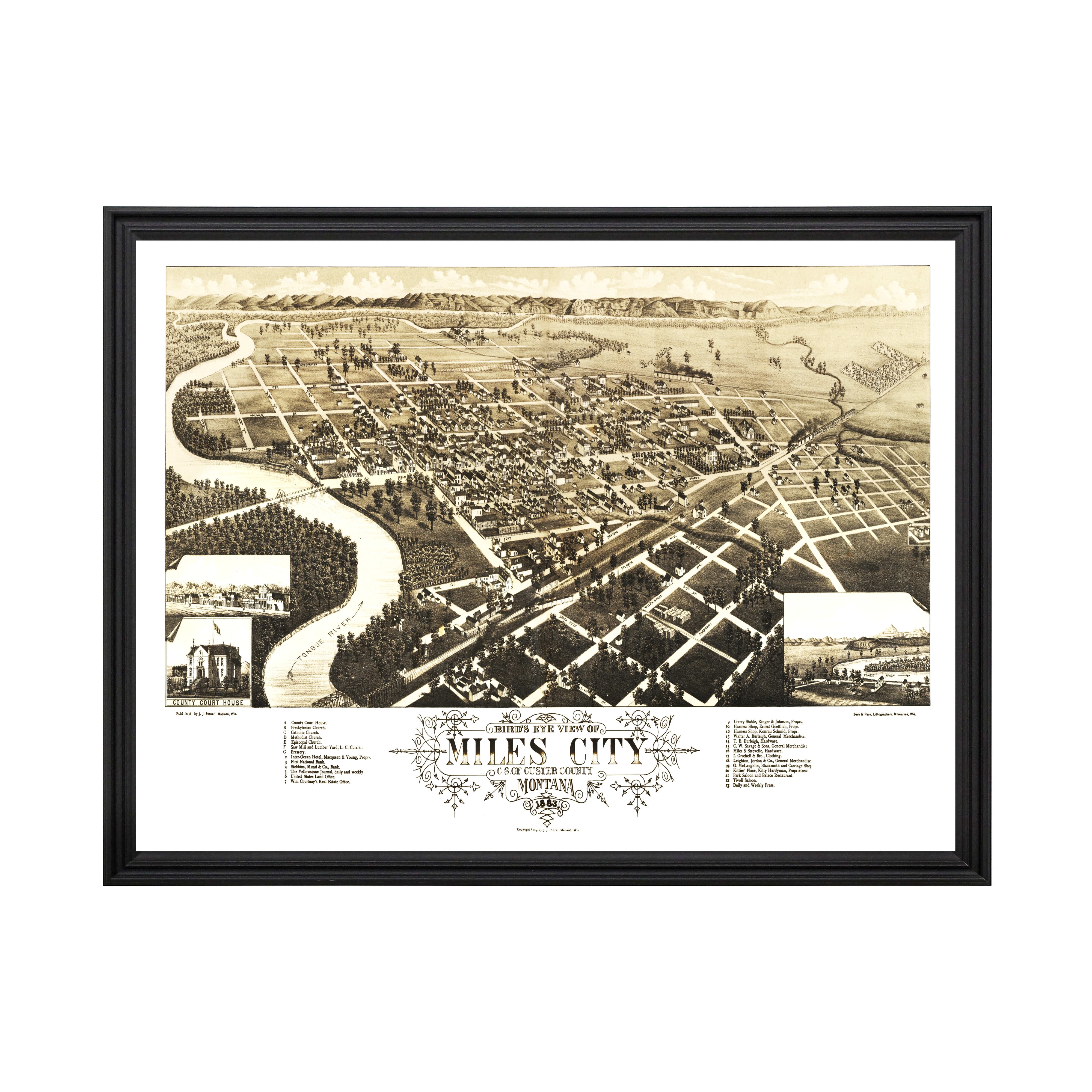 Miles City Art, 1883 Vintage Map of Miles City Montana, MT History Wall ...