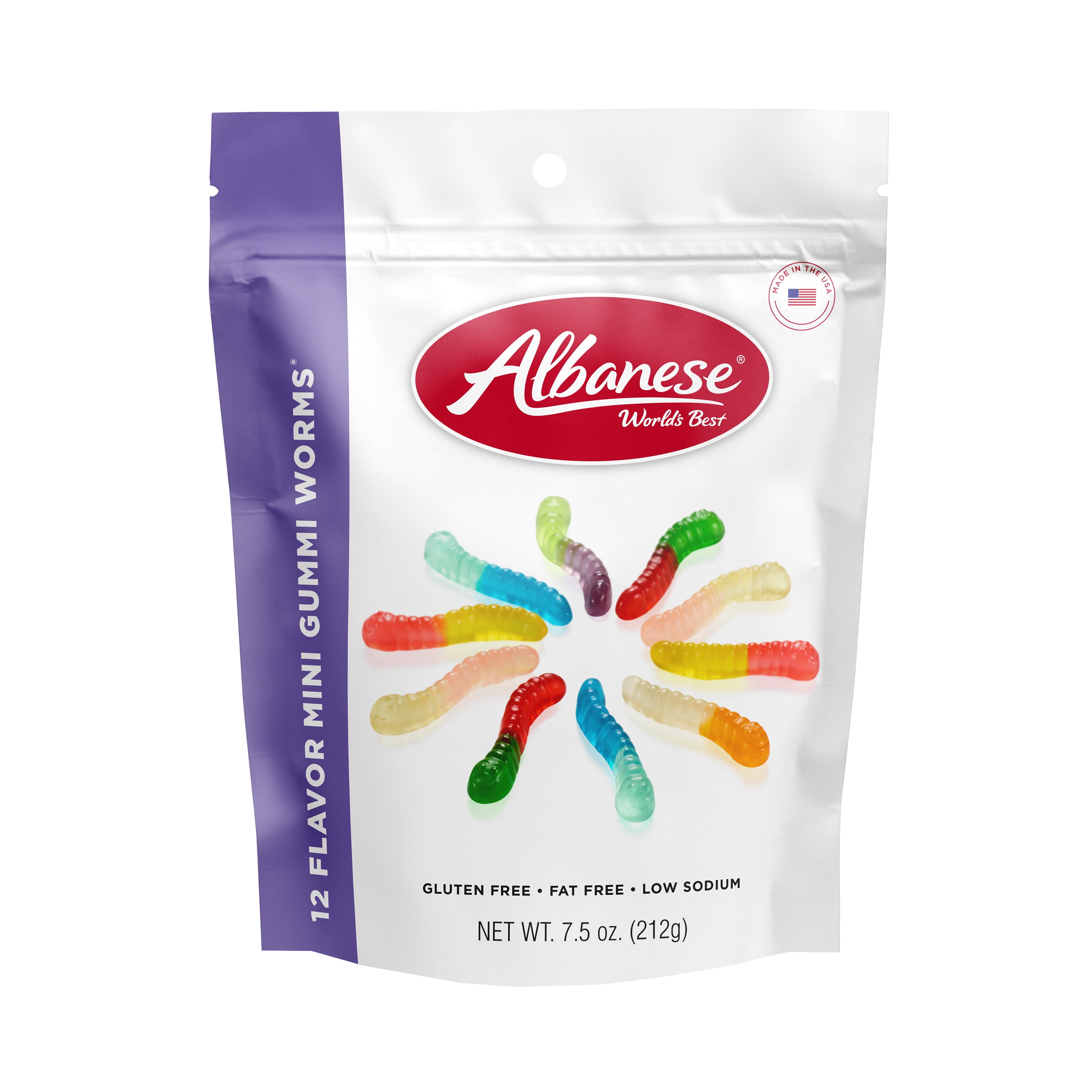 Albanese World's Best 12 Flavor Gummi Worms, 7.5 oz Regular Size ...