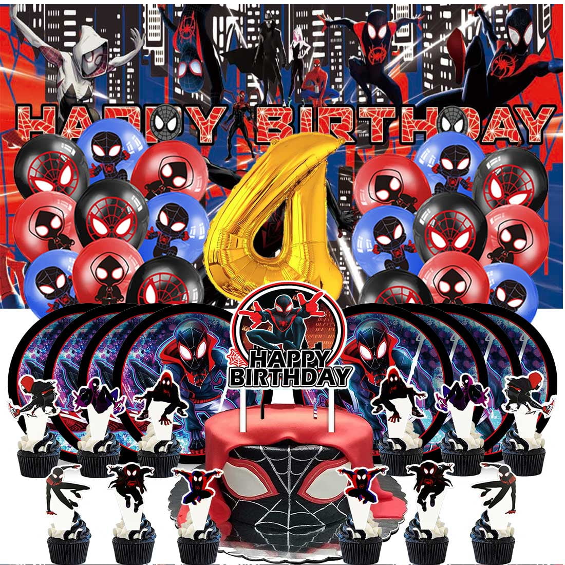 Miles Morales Balloons Party Supplies 4th Decor Tableware Birthday Cake ...