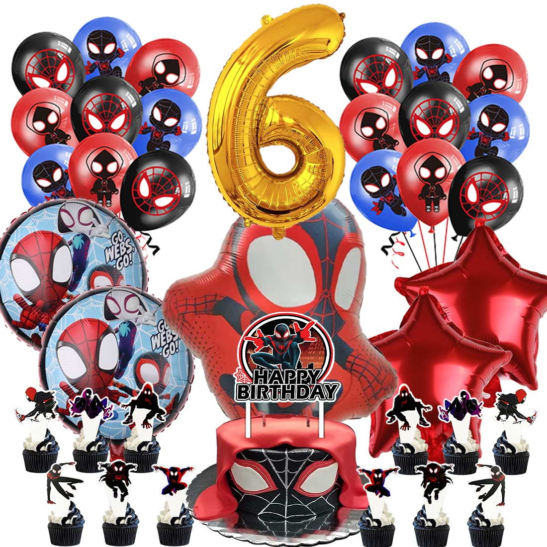Miles Morales Party Supplies 6th Decor Kit Balloons Birthday Cake ...