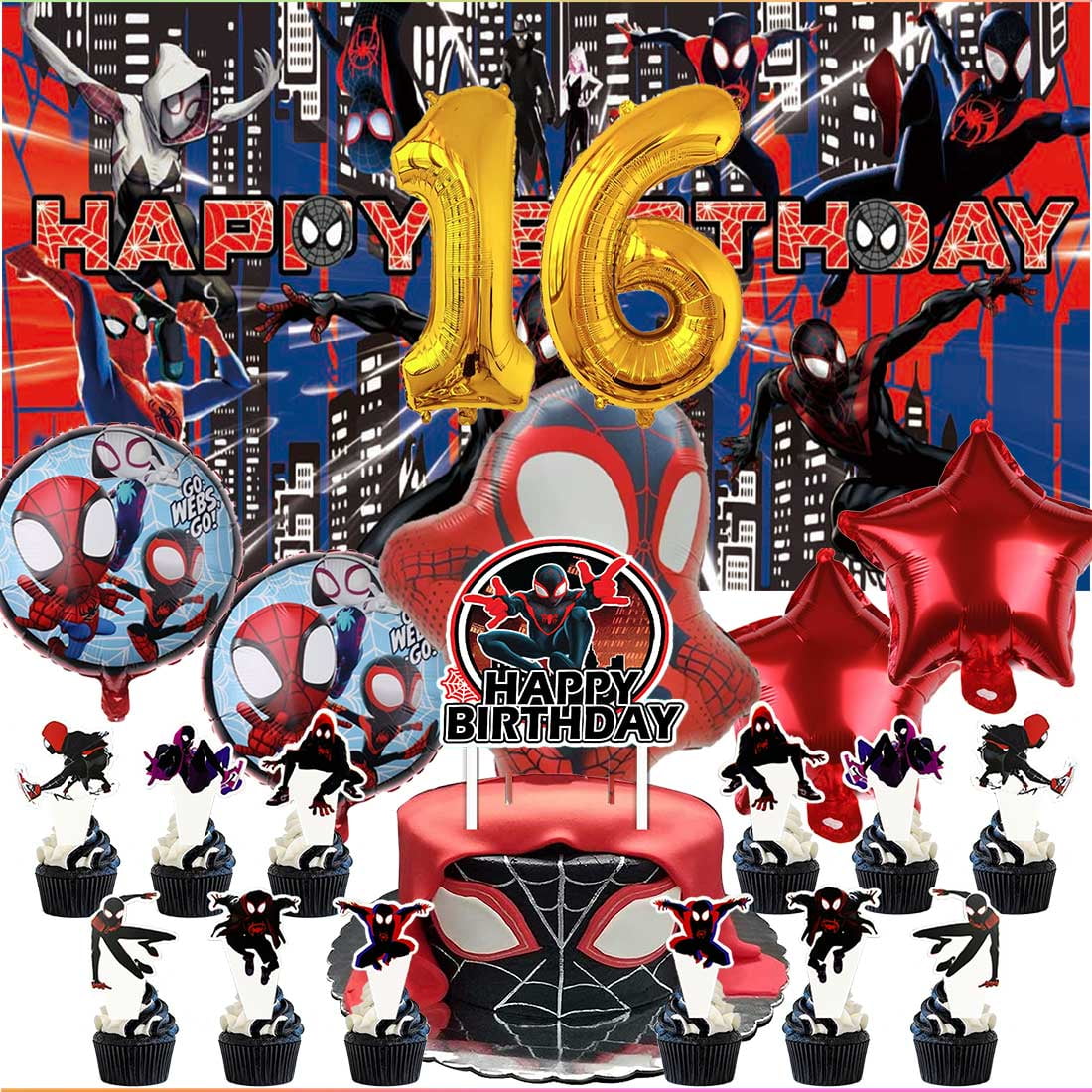 Miles Morales Party Supplies Decor 16th Kit Balloons Birthday Cake ...
