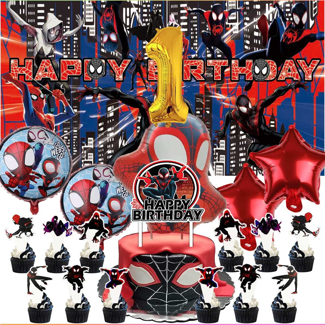 Miles Morales Party Supplies Decor 1st Kit Balloons Birthday Cake ...