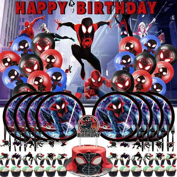 Miles Morales Party Supplies Plates Decorations Birthday Cake Topper ...