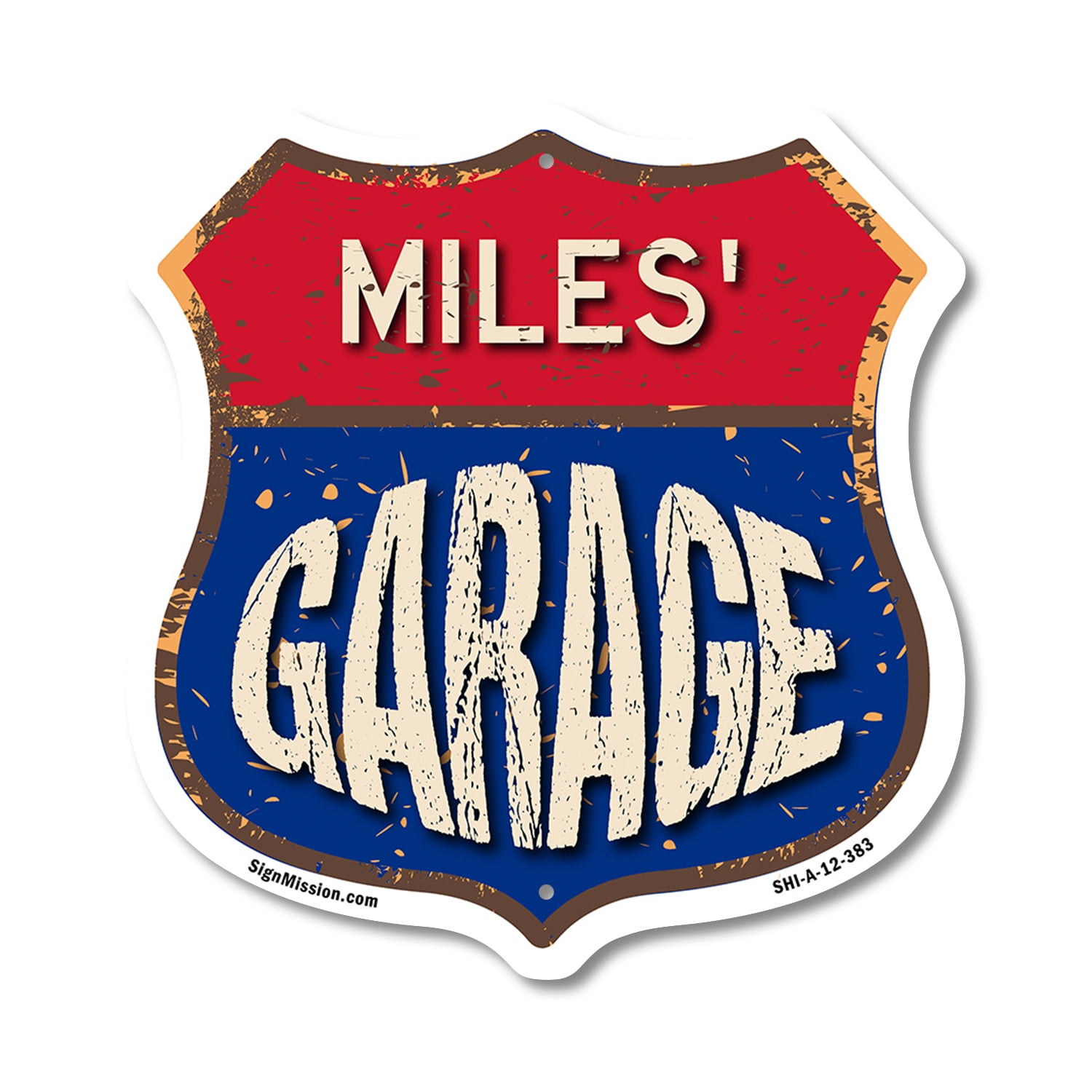 Miles's Garage 12 inch X 12 inch Shield-Shaped Rust-Free Aluminum Metal ...