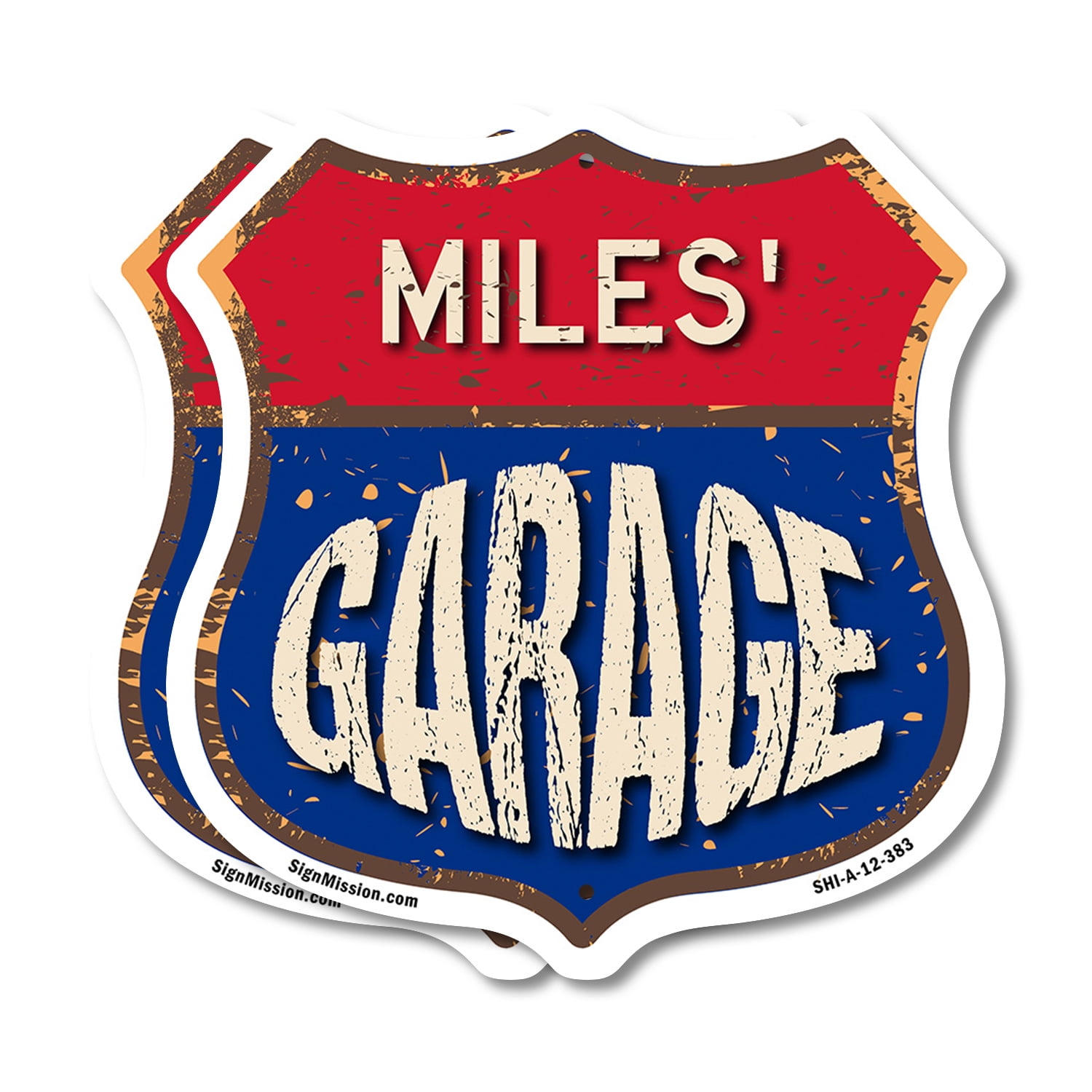 Miles's Garage (2 Pack) 12 inch X 12 inch Shield Shaped Commercial ...