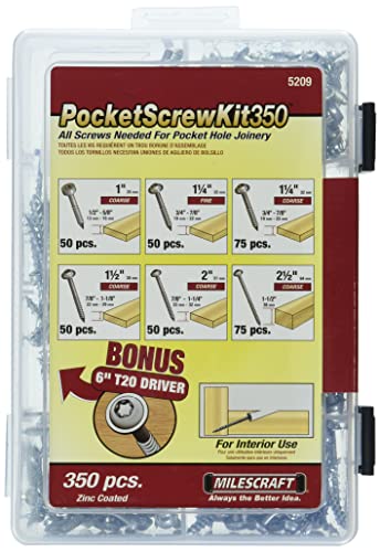 Milescraft 5209 Pocket Screw Kit 350- T20 Star Head Pocket Hole Screw ...