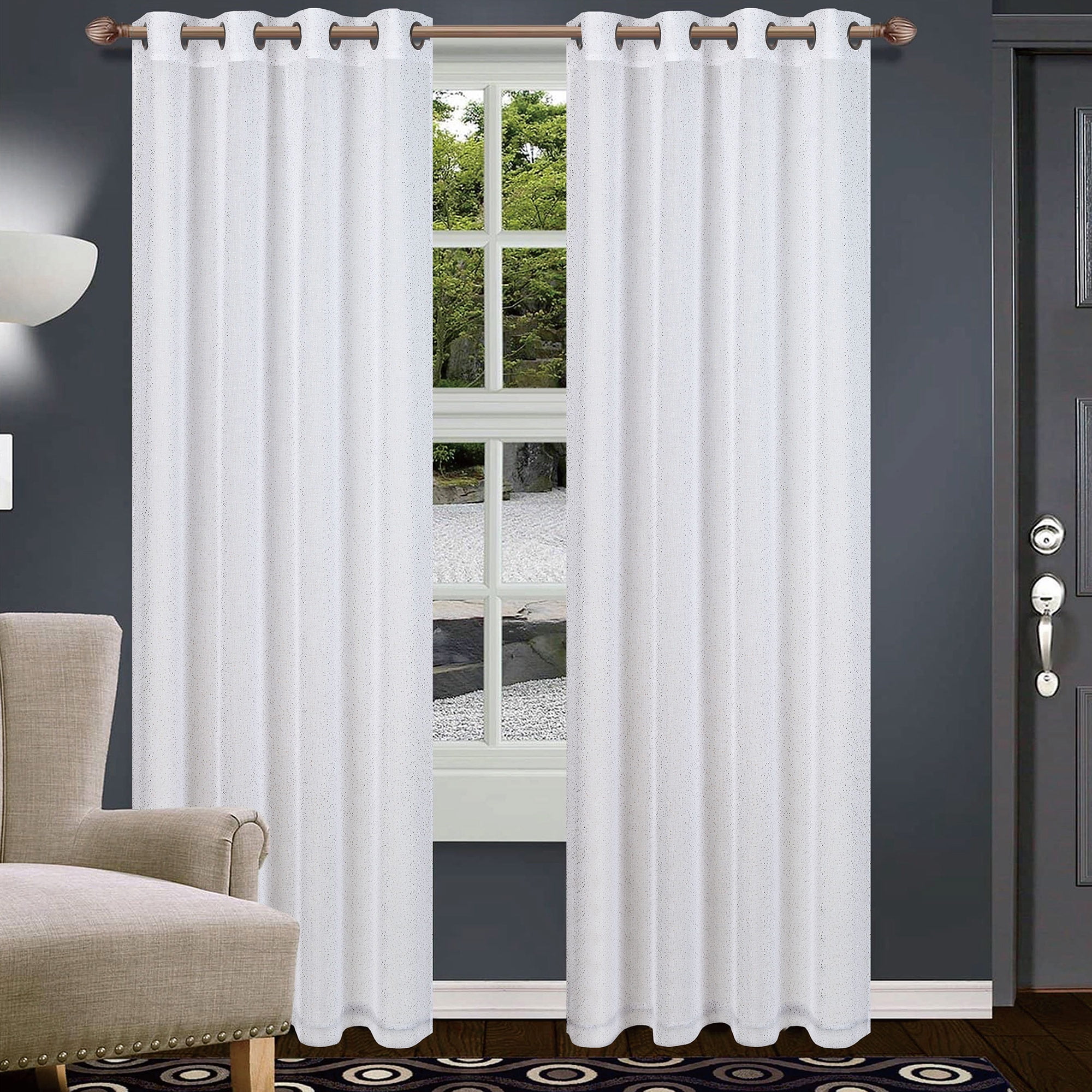 Miley Dots Rubber Metallic Sheer Window Panel, White-Rose Gold, 54x84 ...