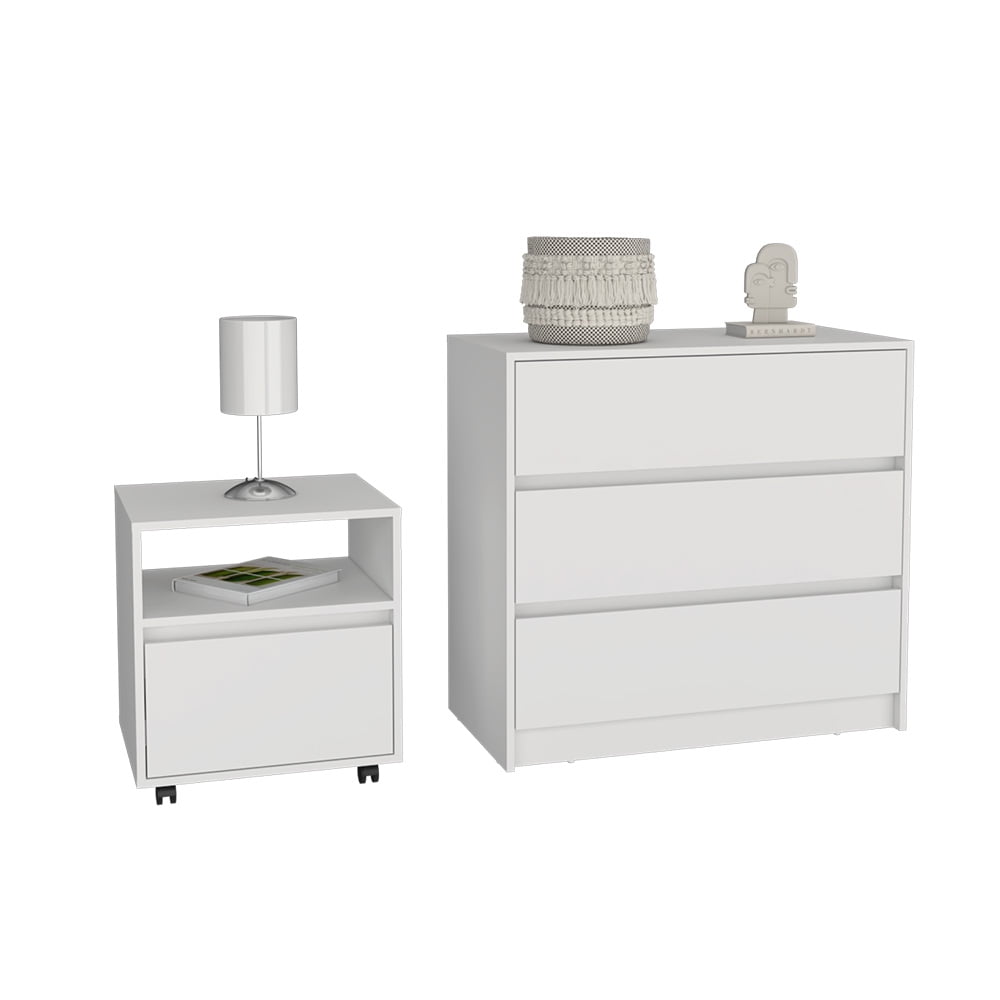 Milford 2-Piece Bedroom Set: White Particle Board Nightstand with ...
