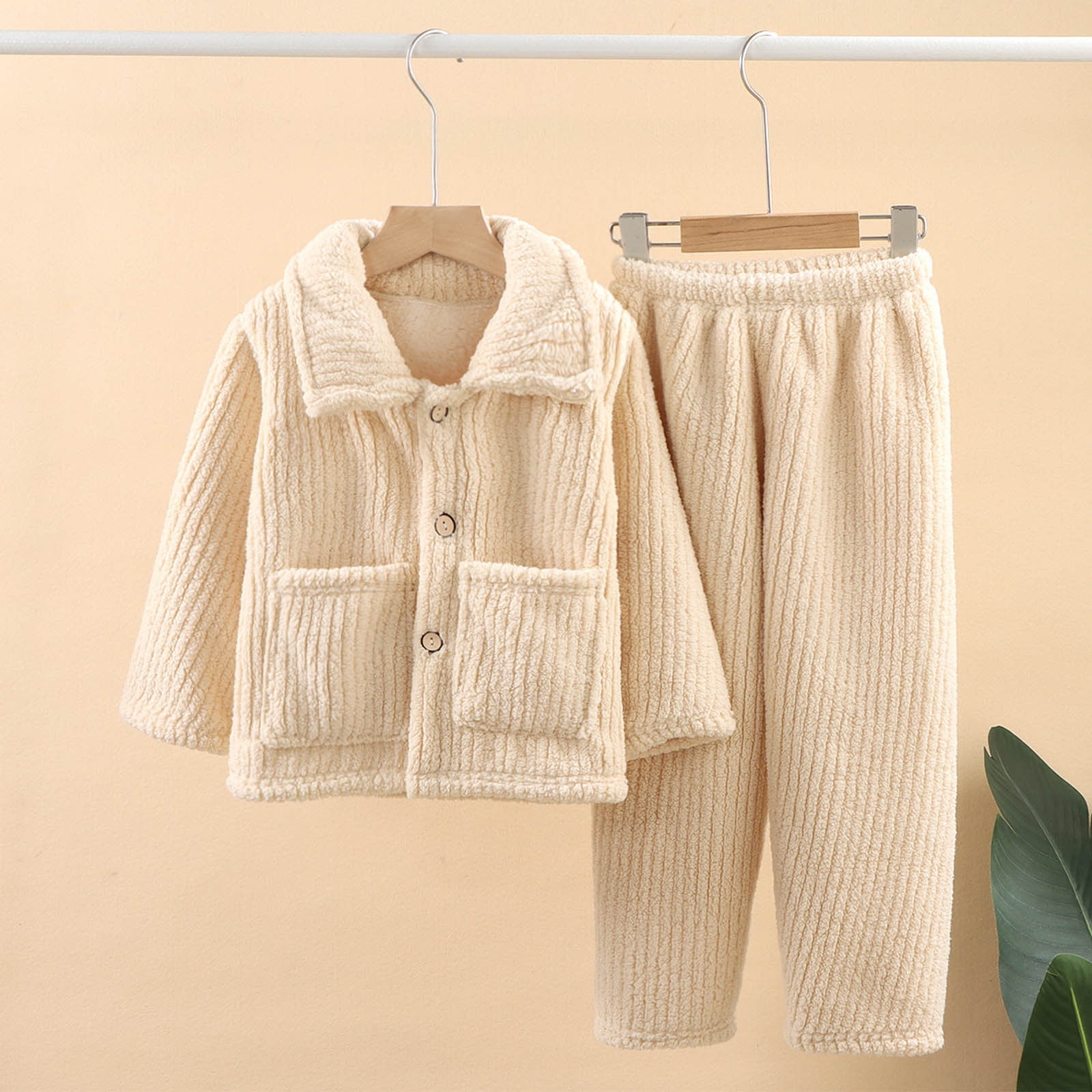 Milgrthf 2Pcs Toddler Boys Girls Winter Fleece Pajama Sets Stand Collar Button Down Sleepcoat ...