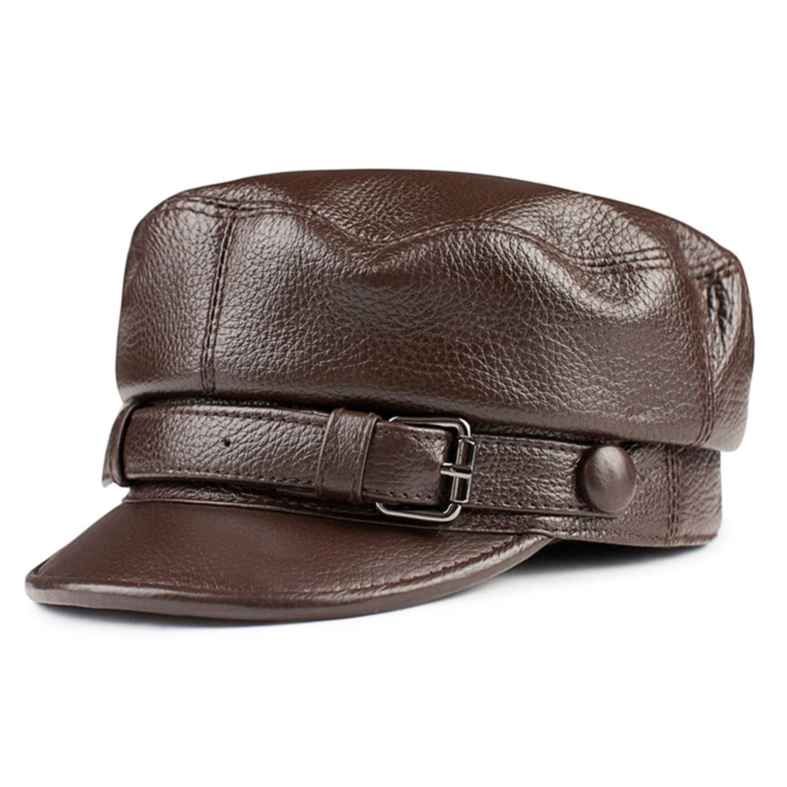 Mili-tary Hat Genuine Leather Men Women Beret Cowskin Vintage Autumn ...