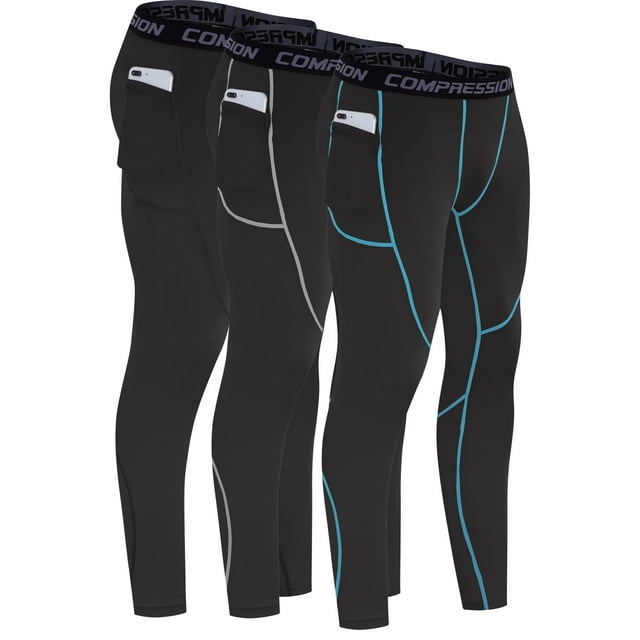 Milin Naco Mens Compression Pants 3 Pack Workout Running Tights Ski ...