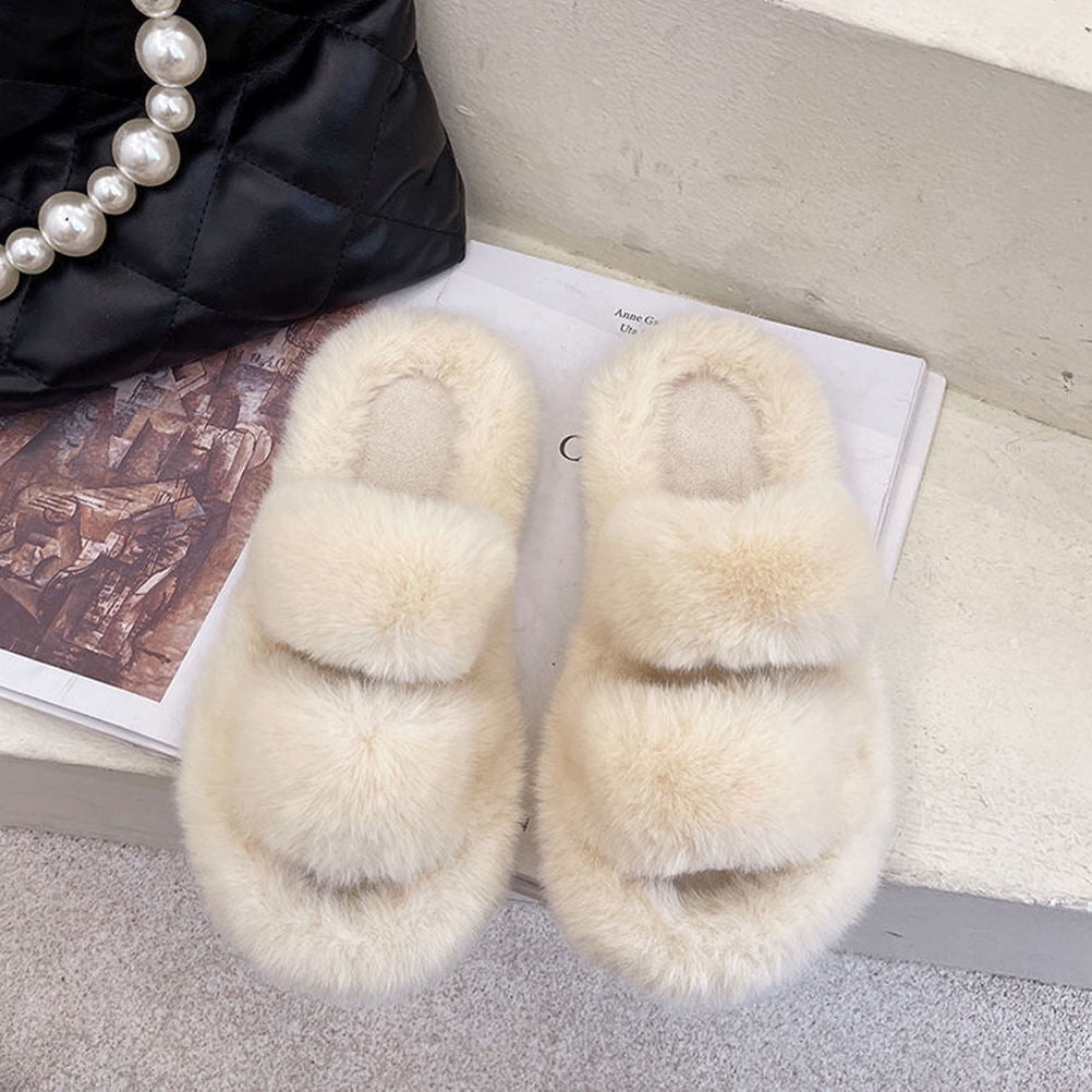 Milisten 1 Pair Furry Design White Open Toe Rubber Plush Slippers For ...