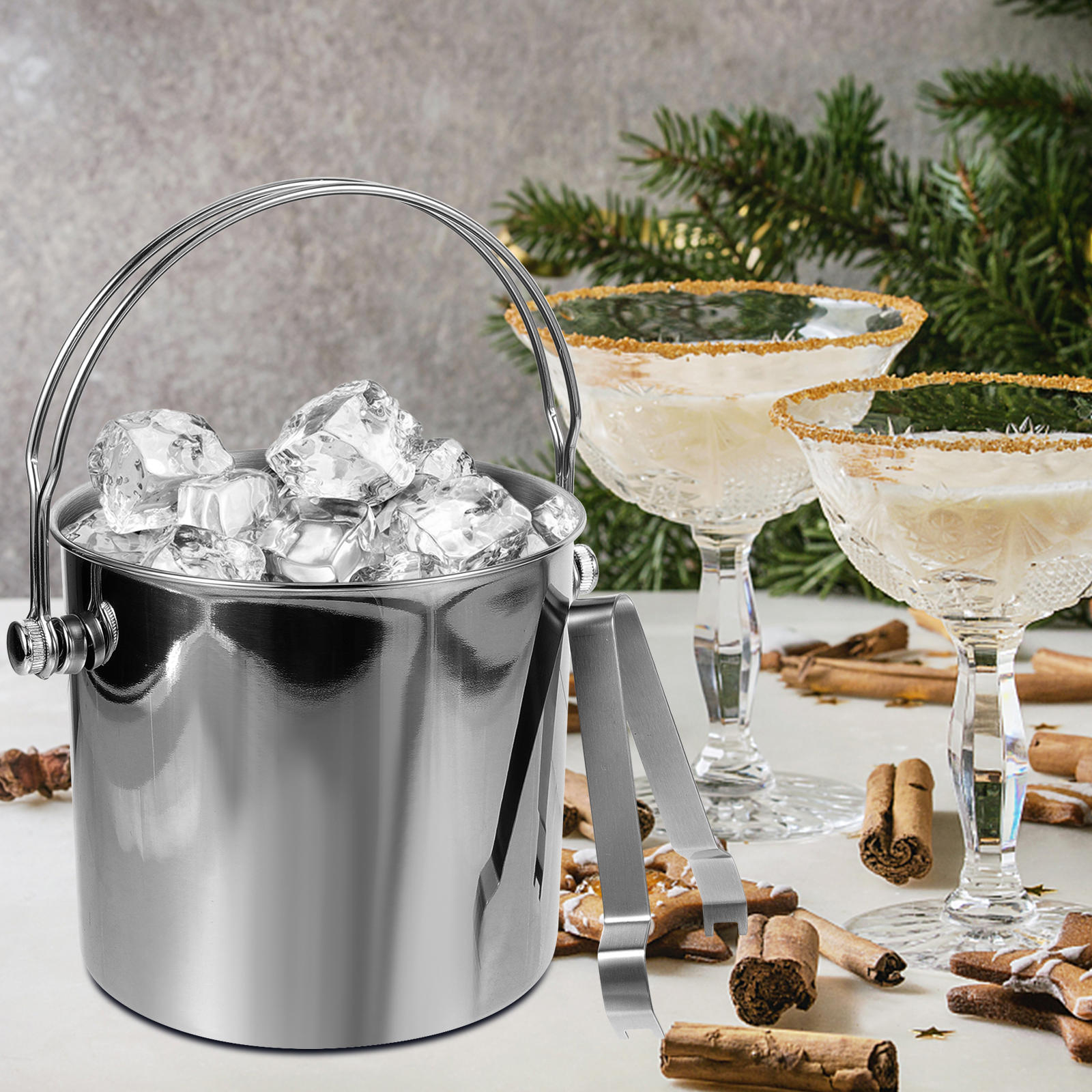 Milisten Hotel Ice Bucket with Tongs Silver Bucket Shape 1 Set ...