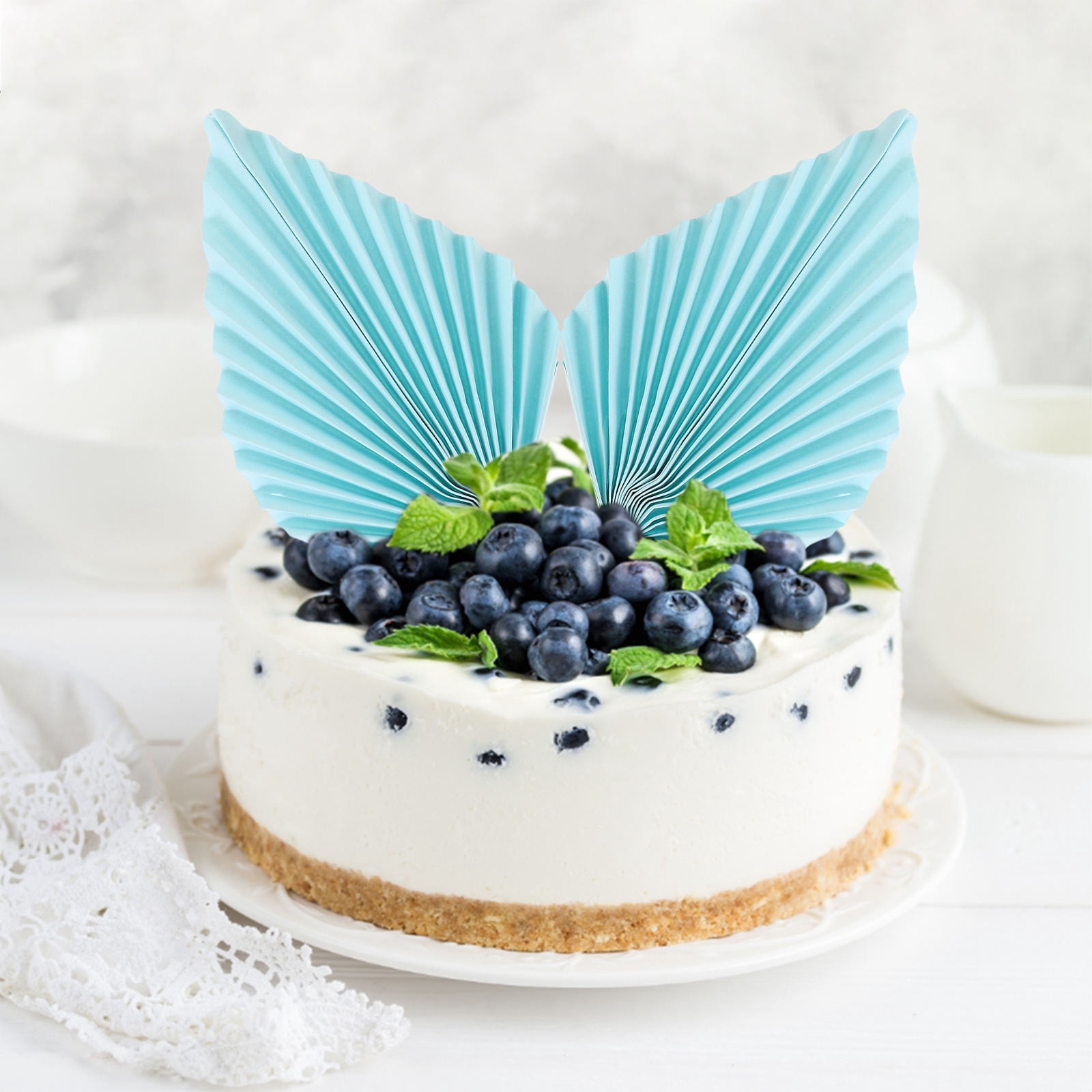 Milisten Sky-Blue Paper Palm Leaf Cake Decorations for Bohemian ...