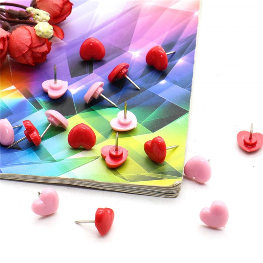 Milisten 150Pcs Compact Heart Shape Plastic Push Pins Assorted Colors ...