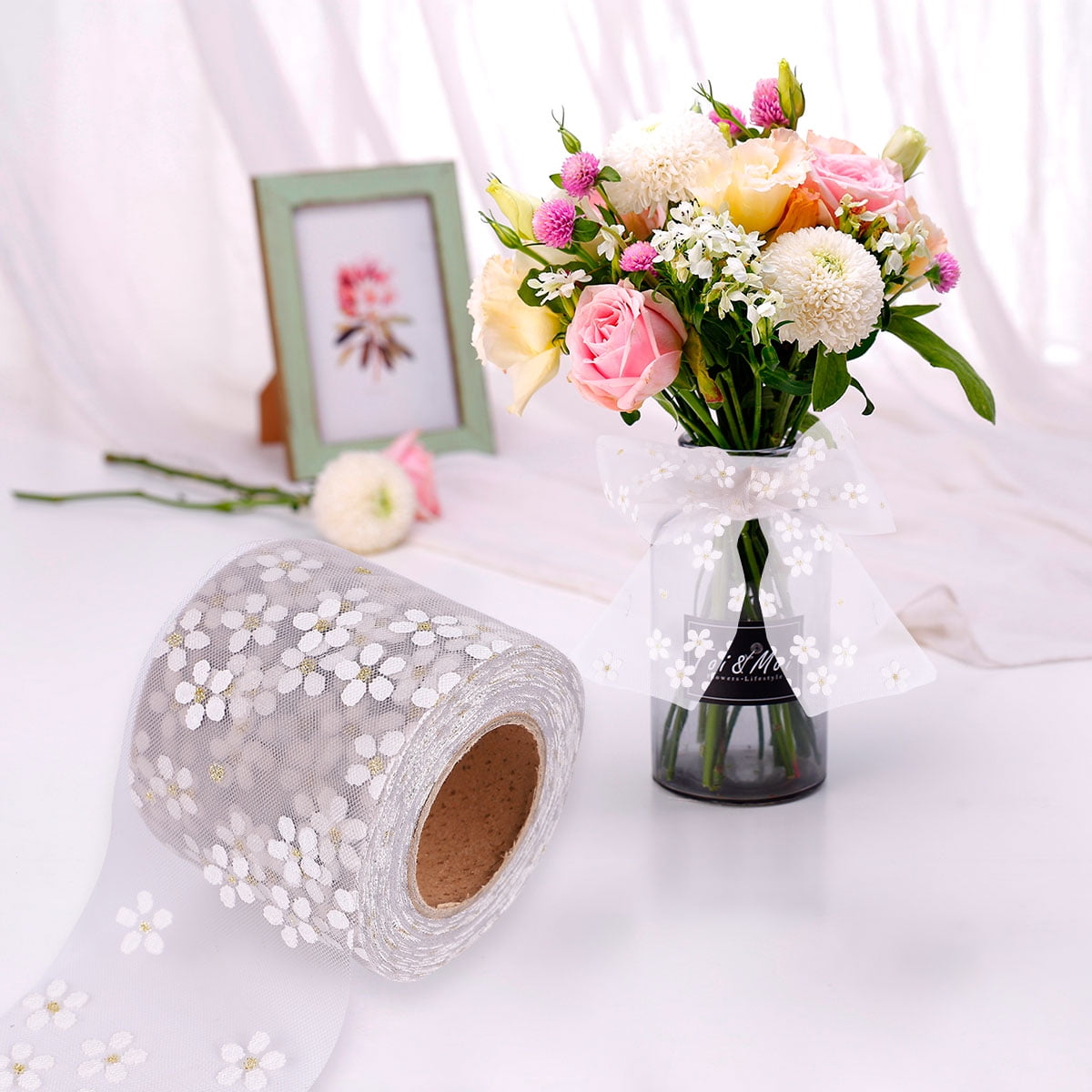 Milisten Grey DIY Gauze Ribbon for Decoration Small Plum Blossom ...