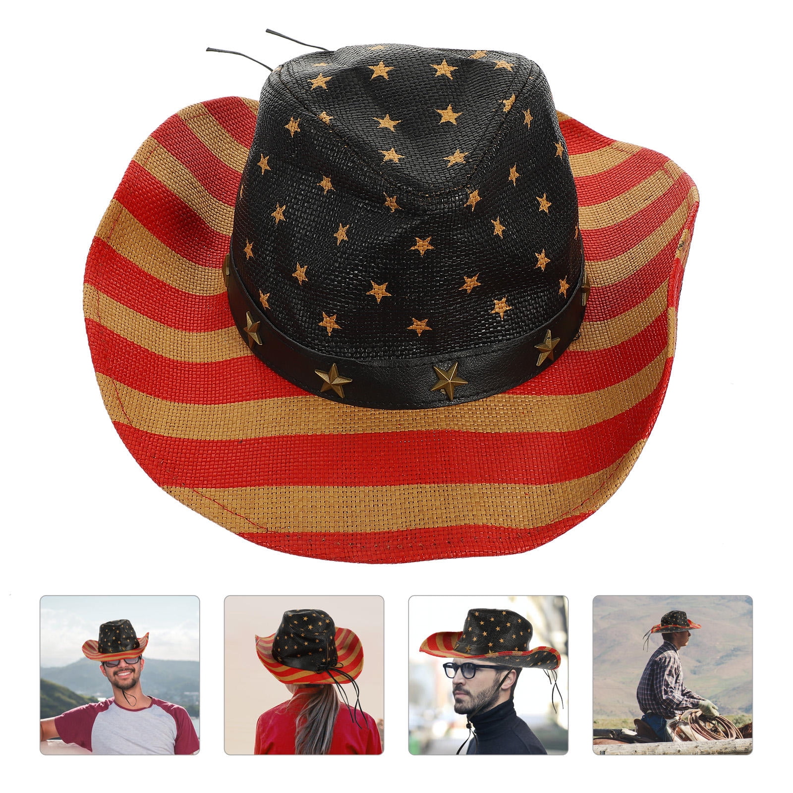 Milisten 1Set Western Style Cowboy Hat Straw Weaving for Fishing with ...