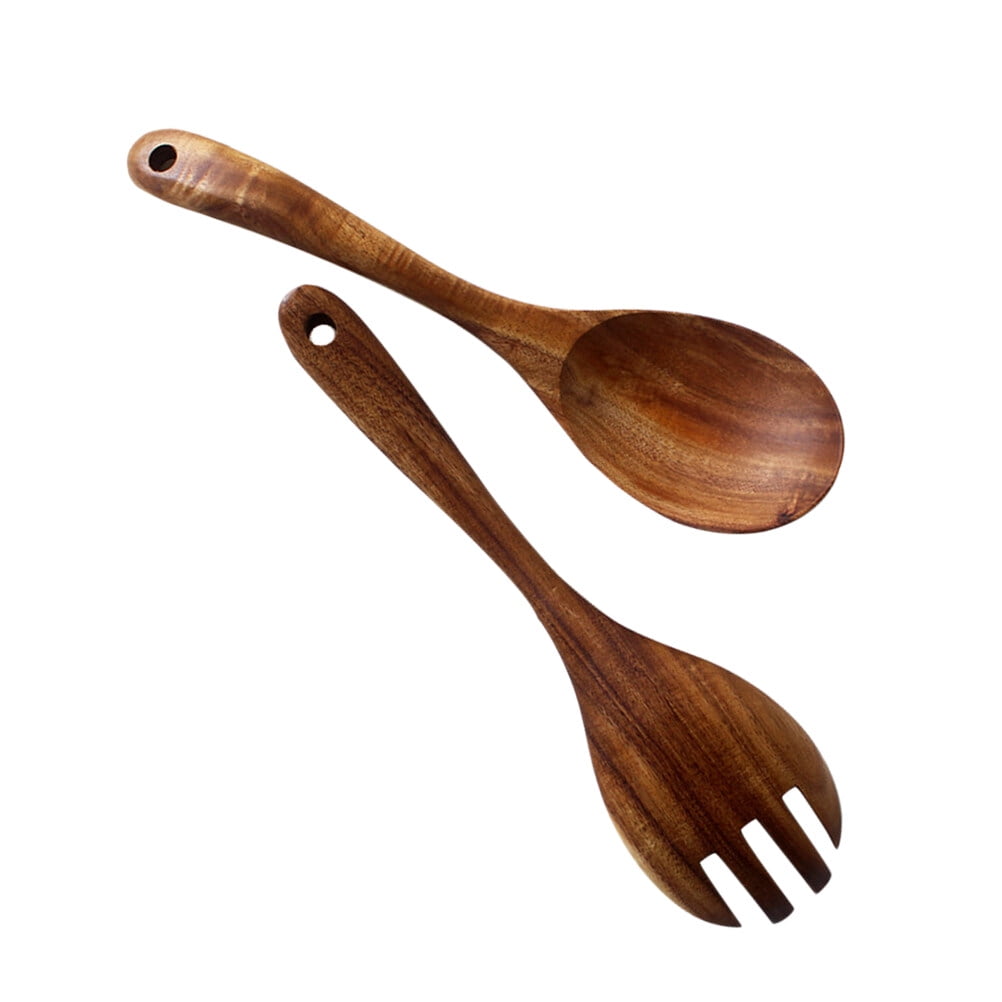 Milisten 2PCS Cooking Spoon Teak Wood Forks And Spoons - Walmart.com