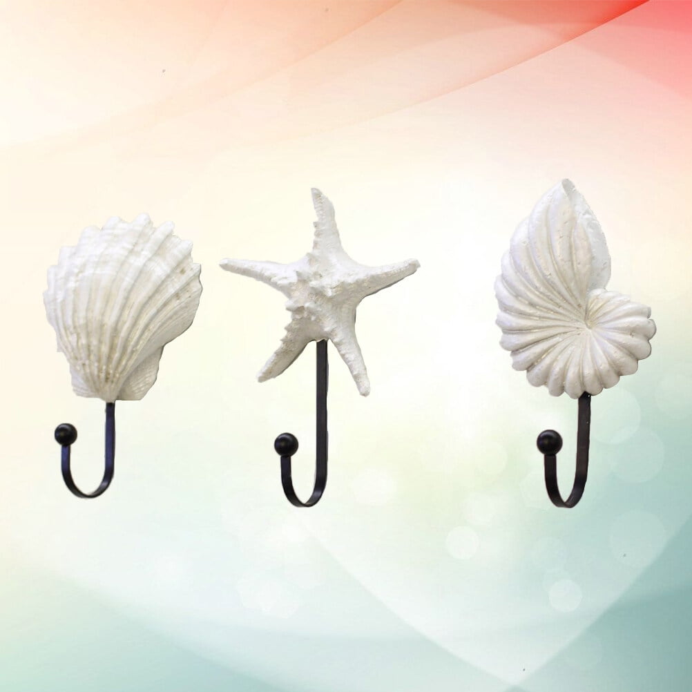 Milisten 3pcs Mediterranean Style Hooks Resin Scallop Conch Clothes ...