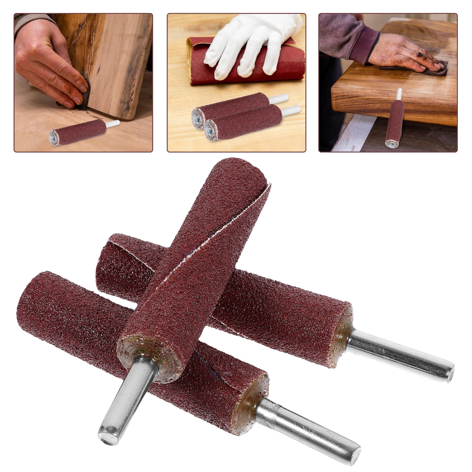 Milisten 3pcs Sanding Drums Sandpaper Sticks Set Dark Red Iron for DIY ...