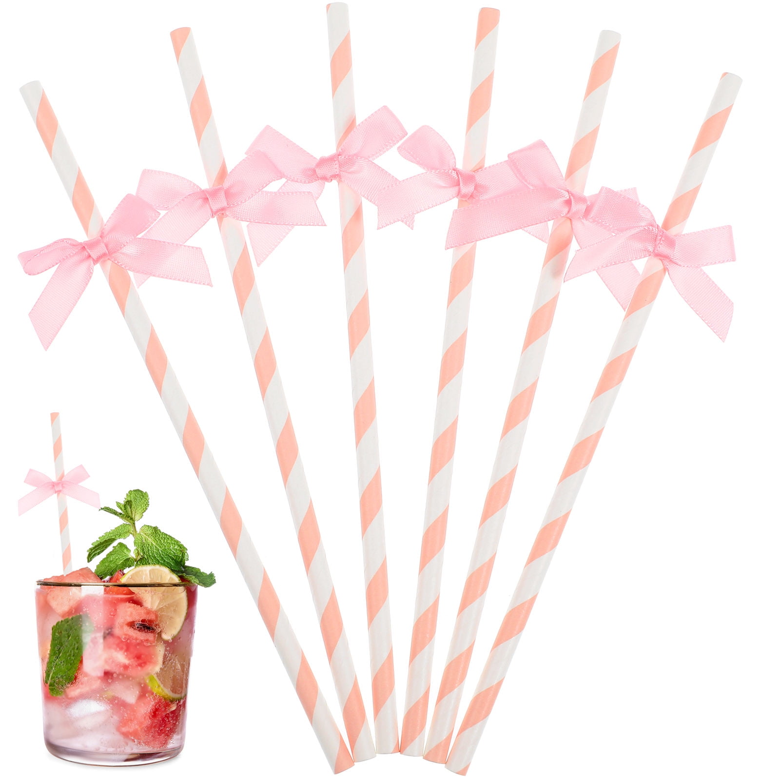 Milisten 60 Pcs Straw Festive Pink Bow Topper Paper Straws Purple ...