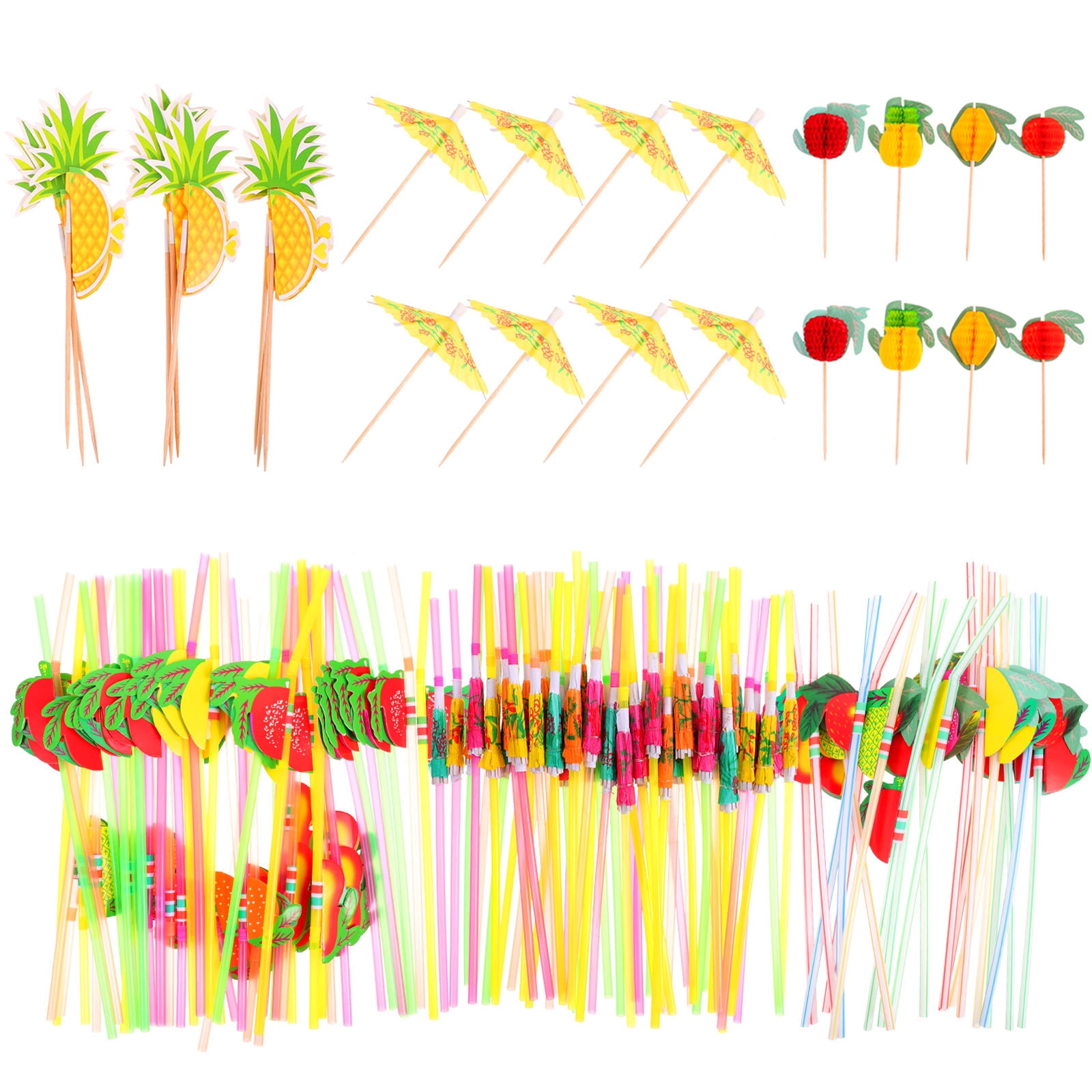 Milisten Assorted Color Plastic Cocktail Picks and Drinking Straws for ...