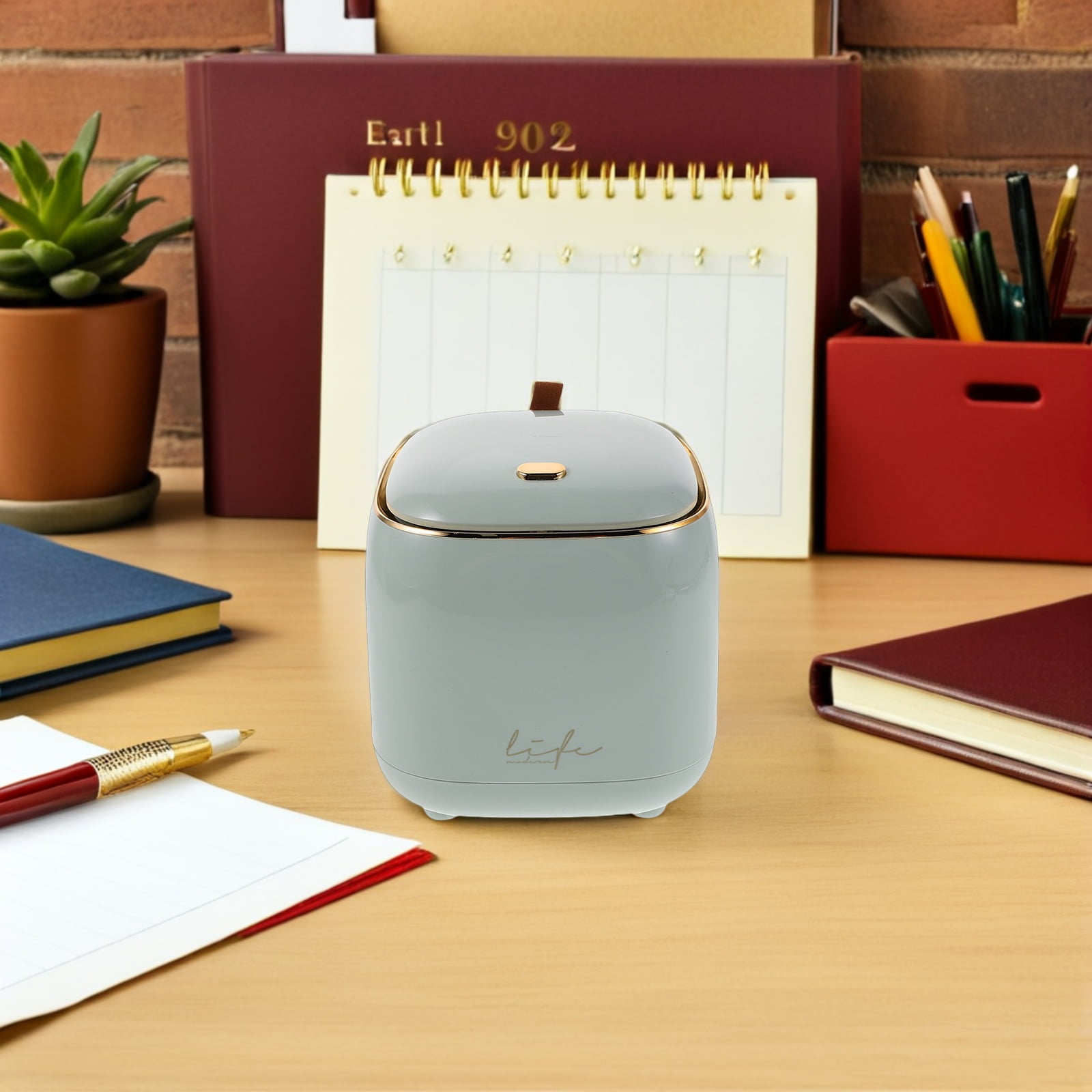 Milisten Desktop Trash Can with Press Lid Small Plastic Waste Basket ...