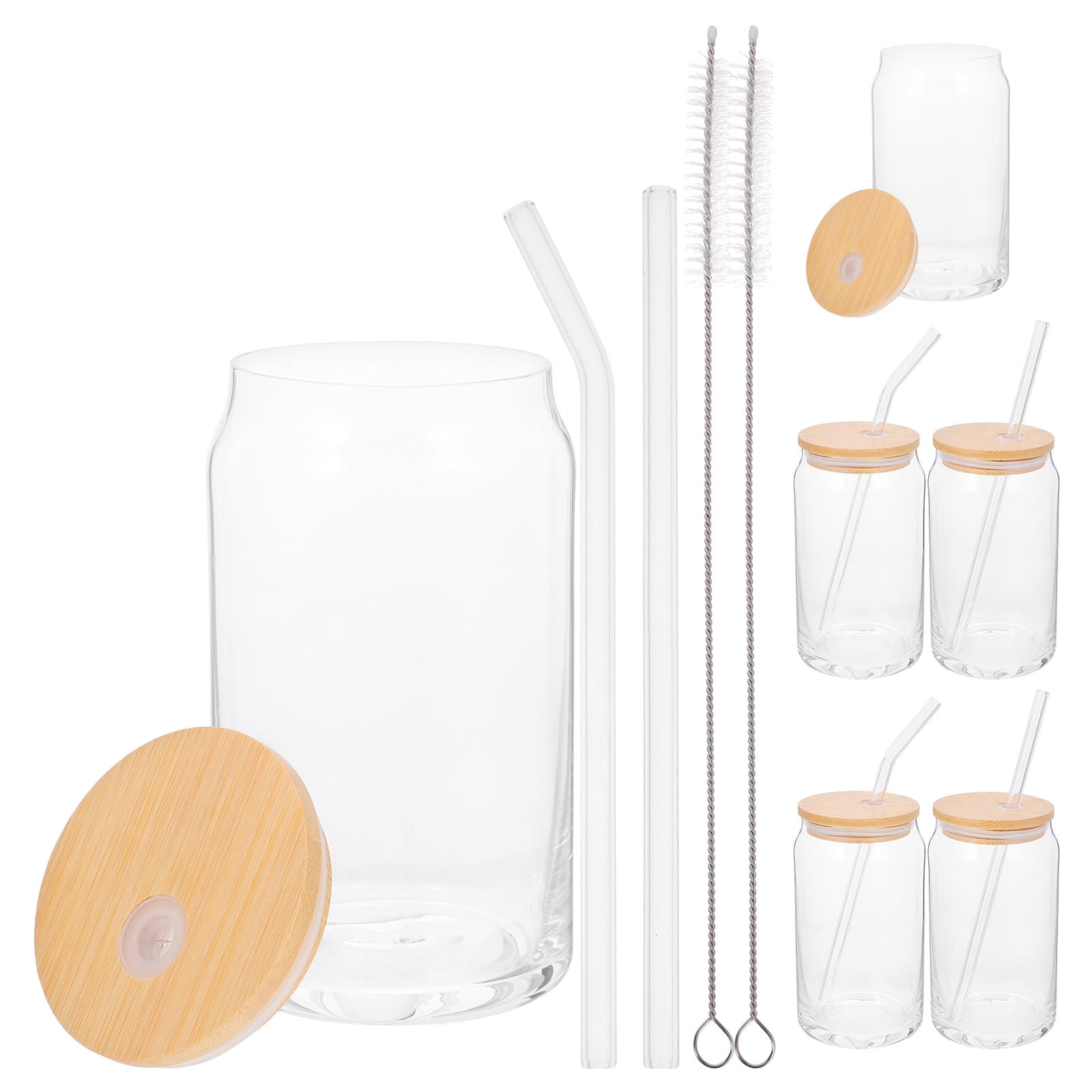 Milisten Juicing Bottles Reusable Glass Cups with Lids and Straw Bulk ...