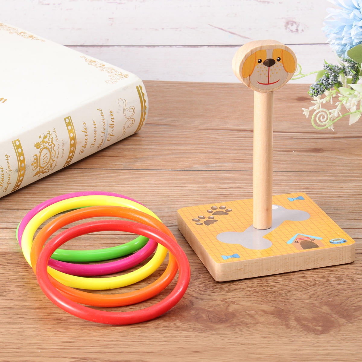 Milisten Kid Throwing Rings Funny Animal Wooden Game Throwing Rings for ...