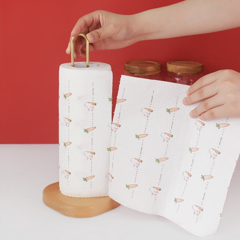 Milisten Kitchen Roll Paper Stand Metal Paper Towel Holder with Wooden ...