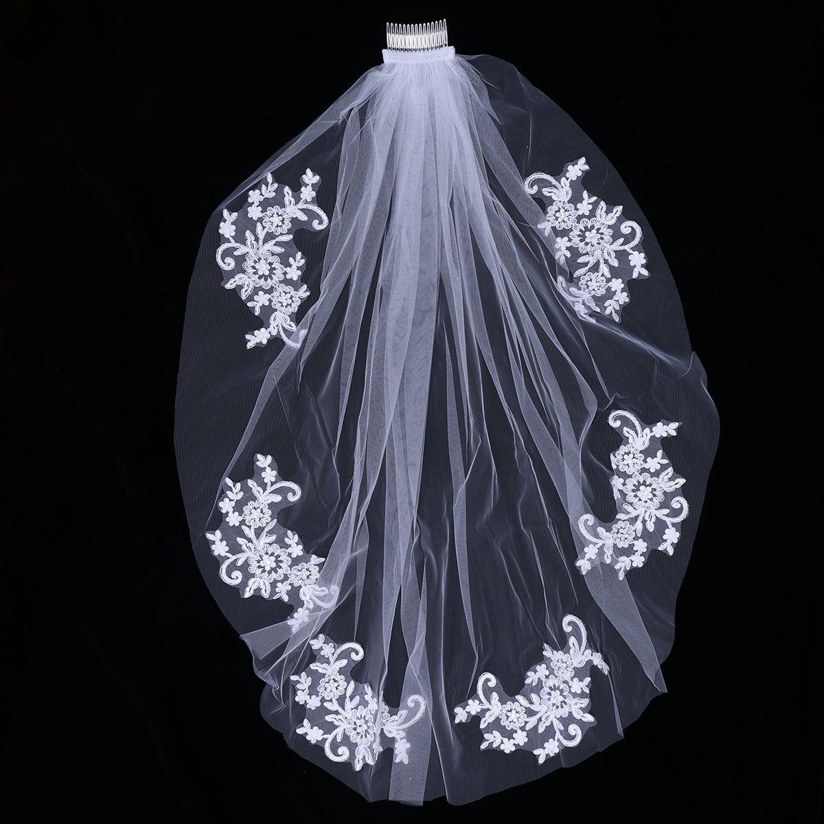 Milisten White Bridal Veil with Crystal Beads Easy Attach Metal Comb ...