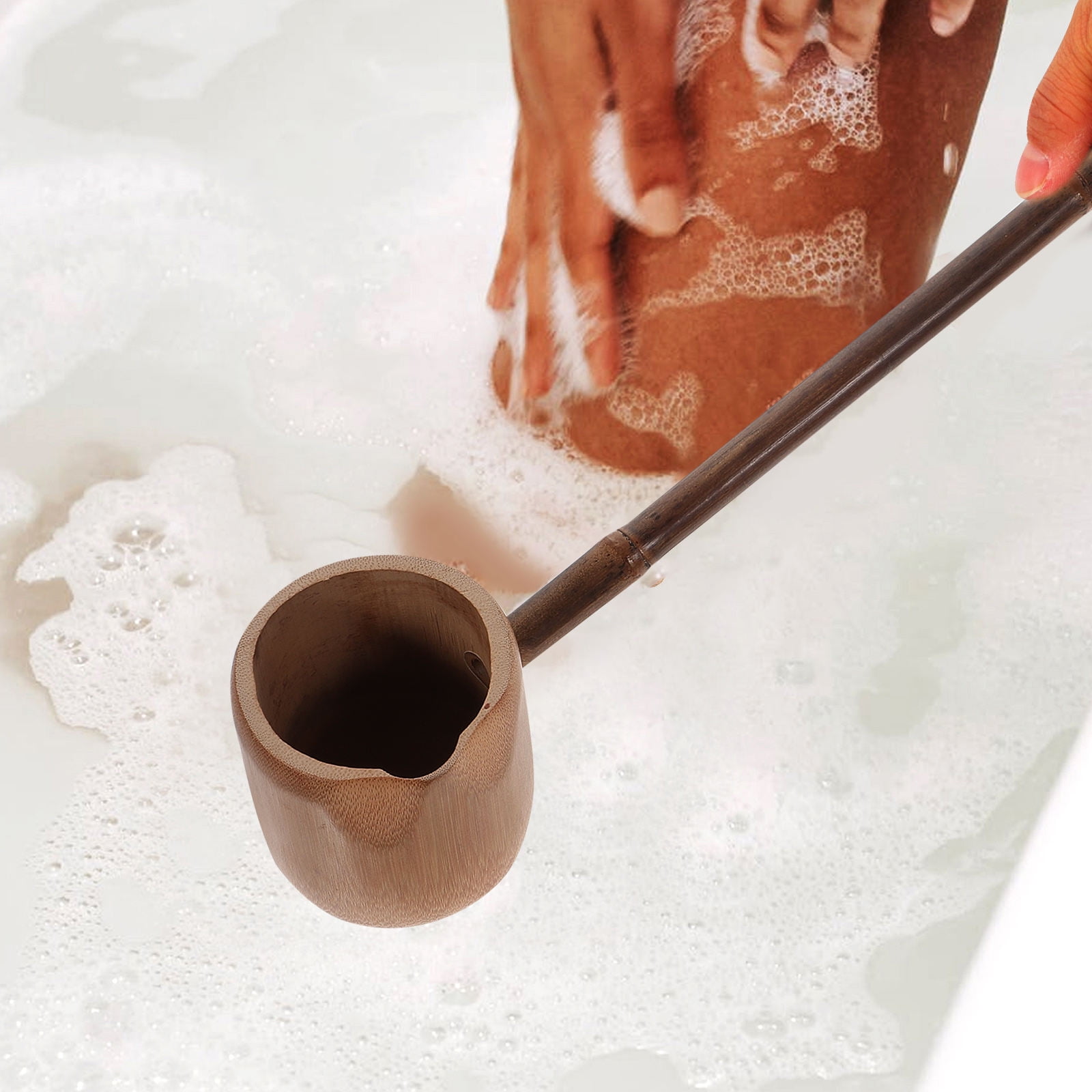 Milisten Long-handled Bailer Carbonized Bamboo Root Spoon Water Ladle ...
