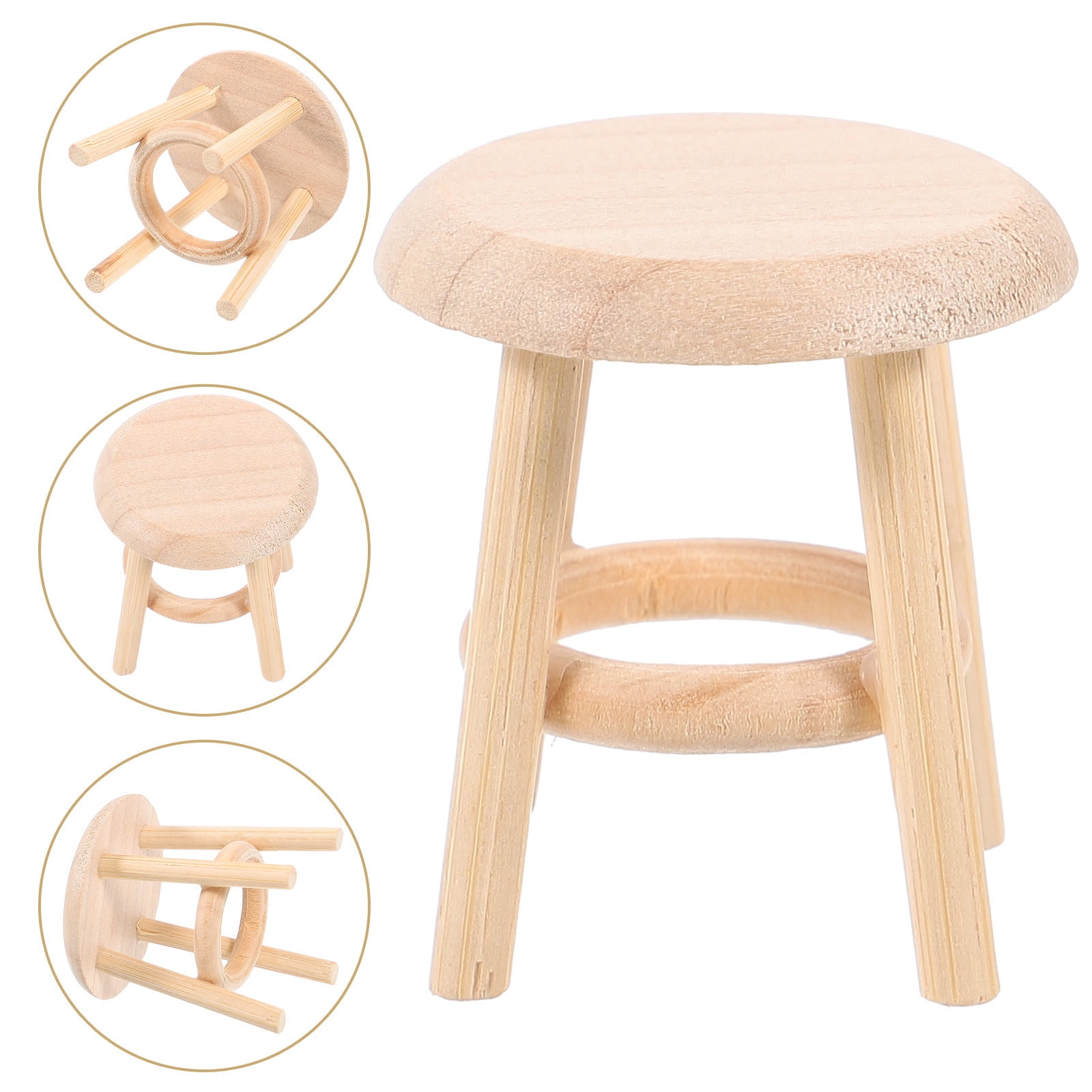 Milisten Style Dollhouses Solid Wood Round Stool Model Micro House ...