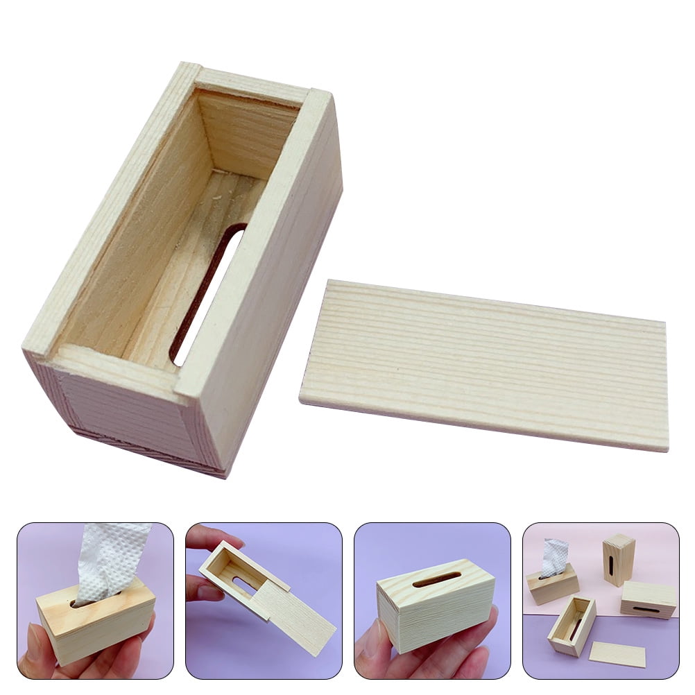 Milisten Tissue Box Toy Beige 1Set 2In Wooden Decorative Miniature Item ...