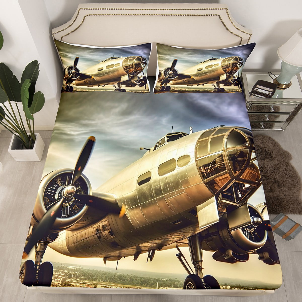 Military Airplane Bed Sheets for Soldiers Aircraft Print Bedding Set ...