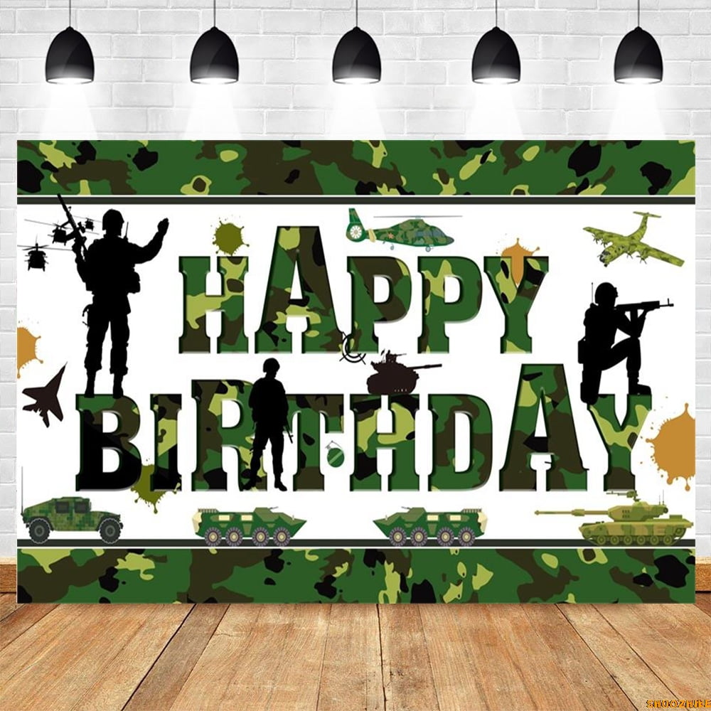 Military Army Theme Backdrop Camouflage Soldier Airplane Tank Car Baby ...