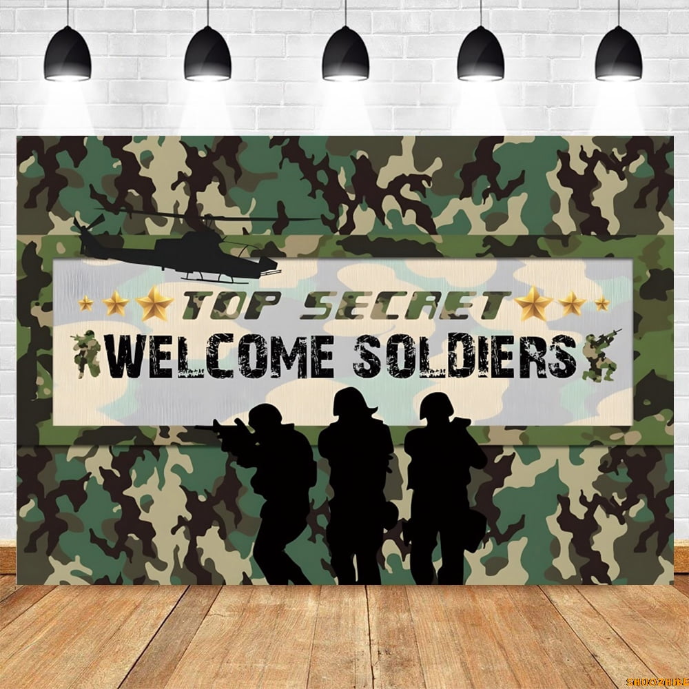 Military Army Theme Backdrop Camouflage Soldier Airplane Tank Car Baby ...