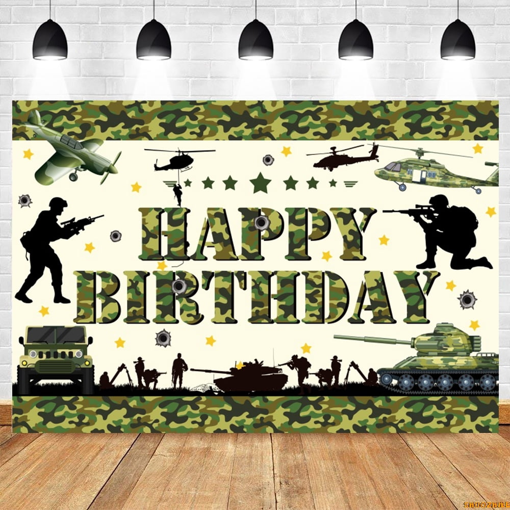 Military Army Theme Backdrop Camouflage Soldier Airplane Tank Car Baby ...