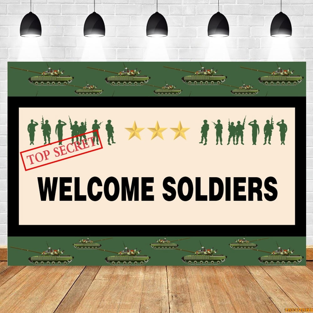 Military Army Theme Backdrop Camouflage Soldier Airplane Tank Car Baby ...
