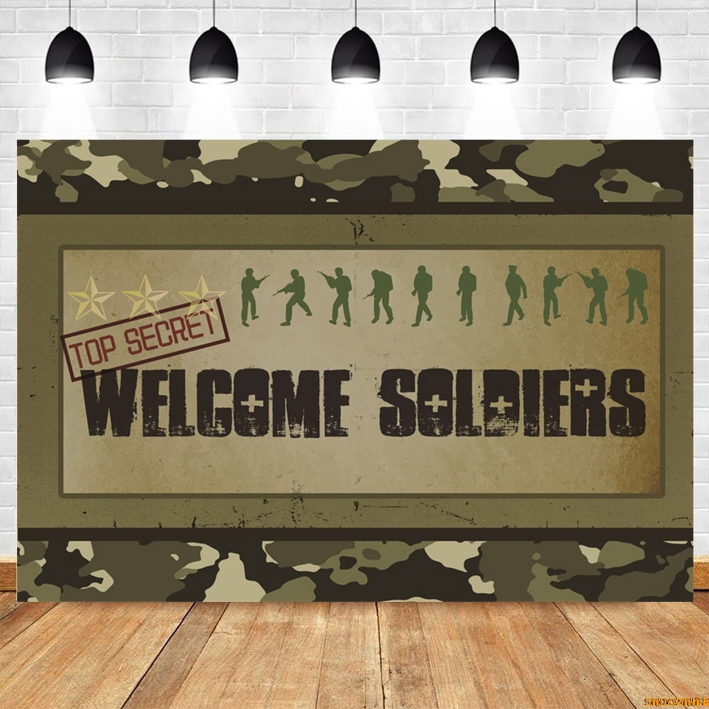 Military Army Theme Backdrop Camouflage Soldier Airplane Tank Car Baby ...