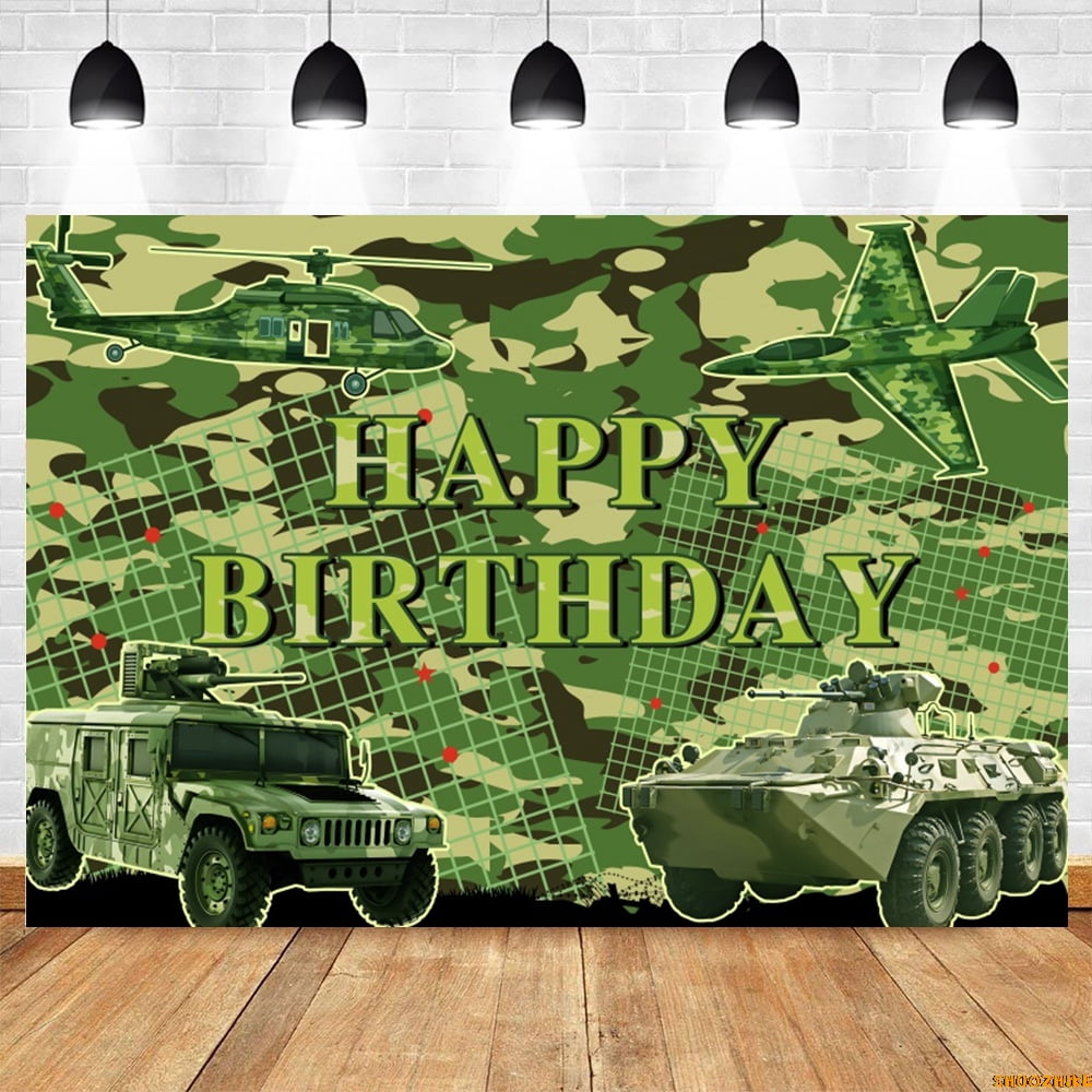Military Army Theme Backdrop Camouflage Soldier Airplane Tank Car Baby ...