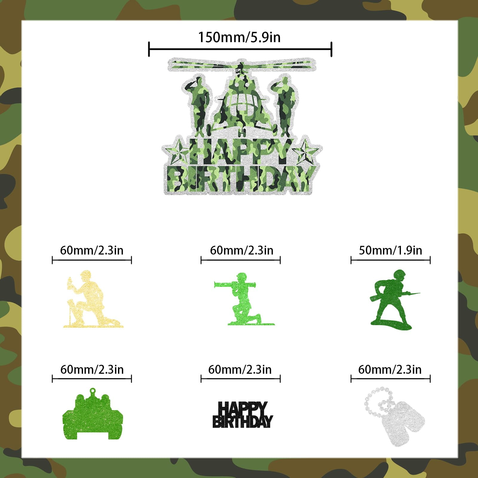 Military Cake Toppers AJH3 Set of 7 Camouflage Themed Army Air Force ...
