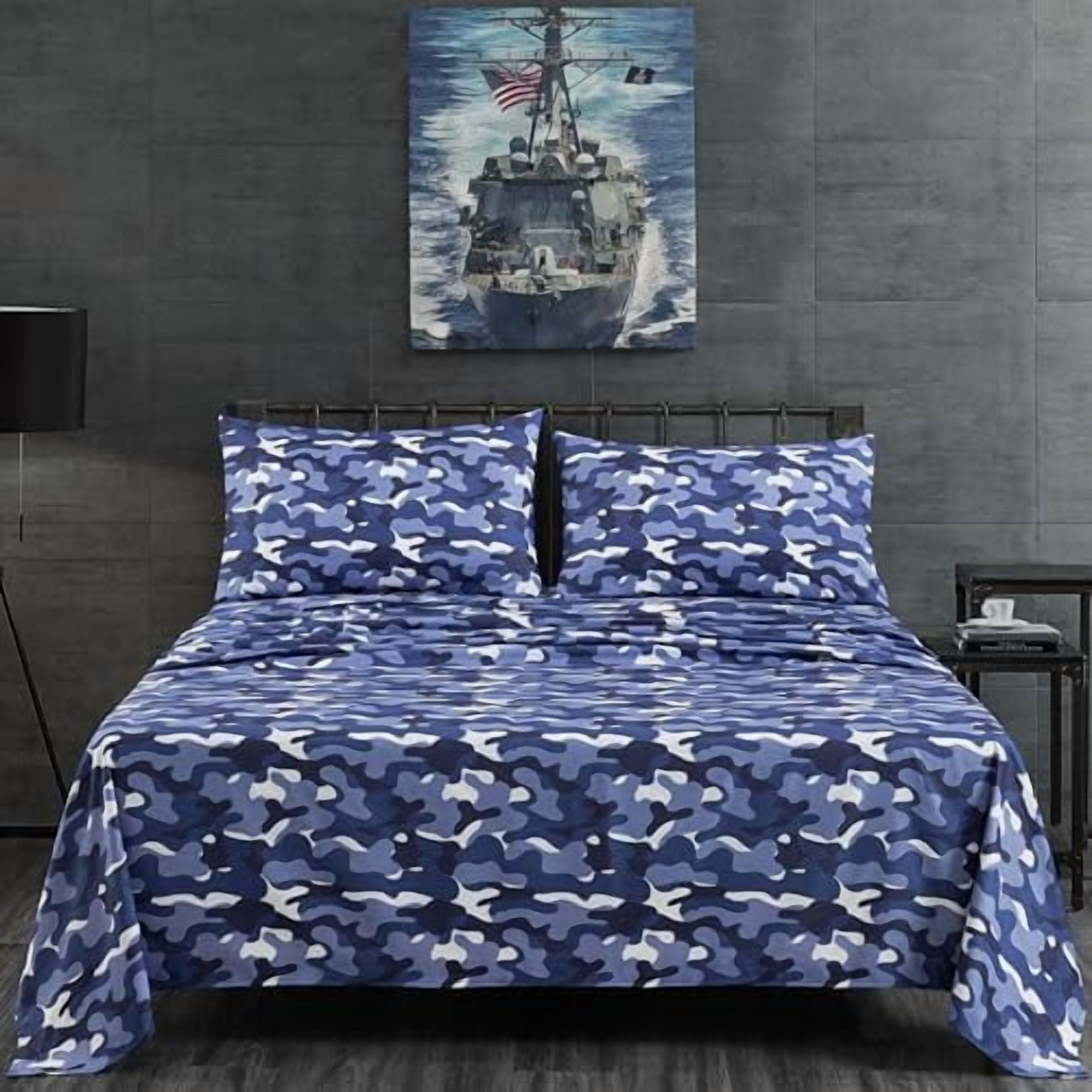 Military Camo 4-Piece Sheet Set - Camouflage Blue Gray Printed ...