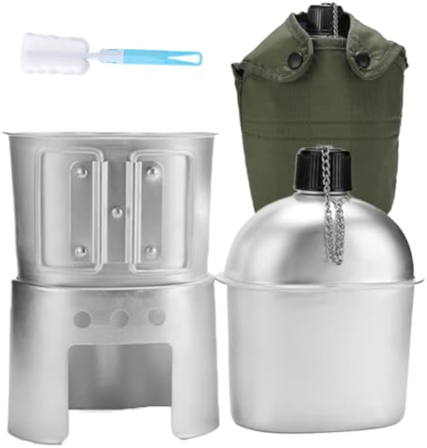 Military Canteen Set of 4, Canteen Cup Stove Pouch Kit, Aluminum Water ...