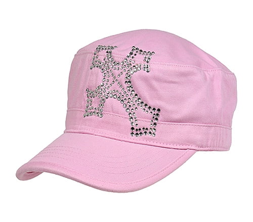 Military Cap w/ Jeweled Rhinestones Cross Sign - Pink - HT-C7008PK ...