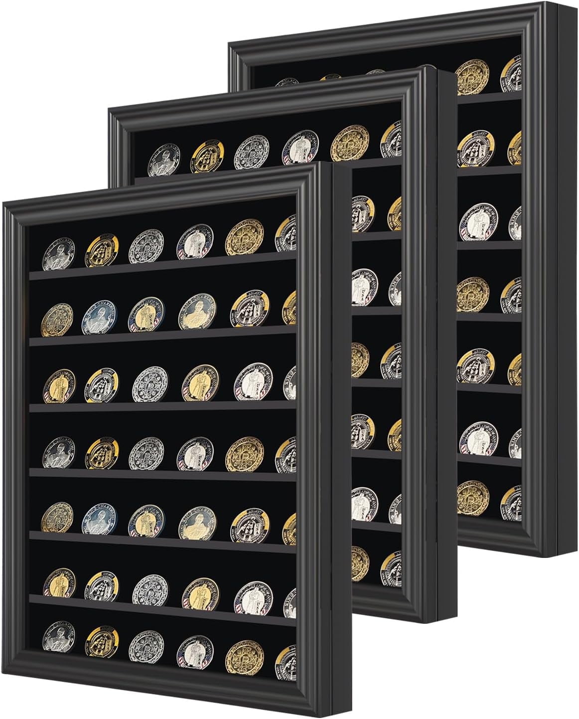 Military Challenge Coin Display Case 3 Pack Lockable Cabinet Rack ...
